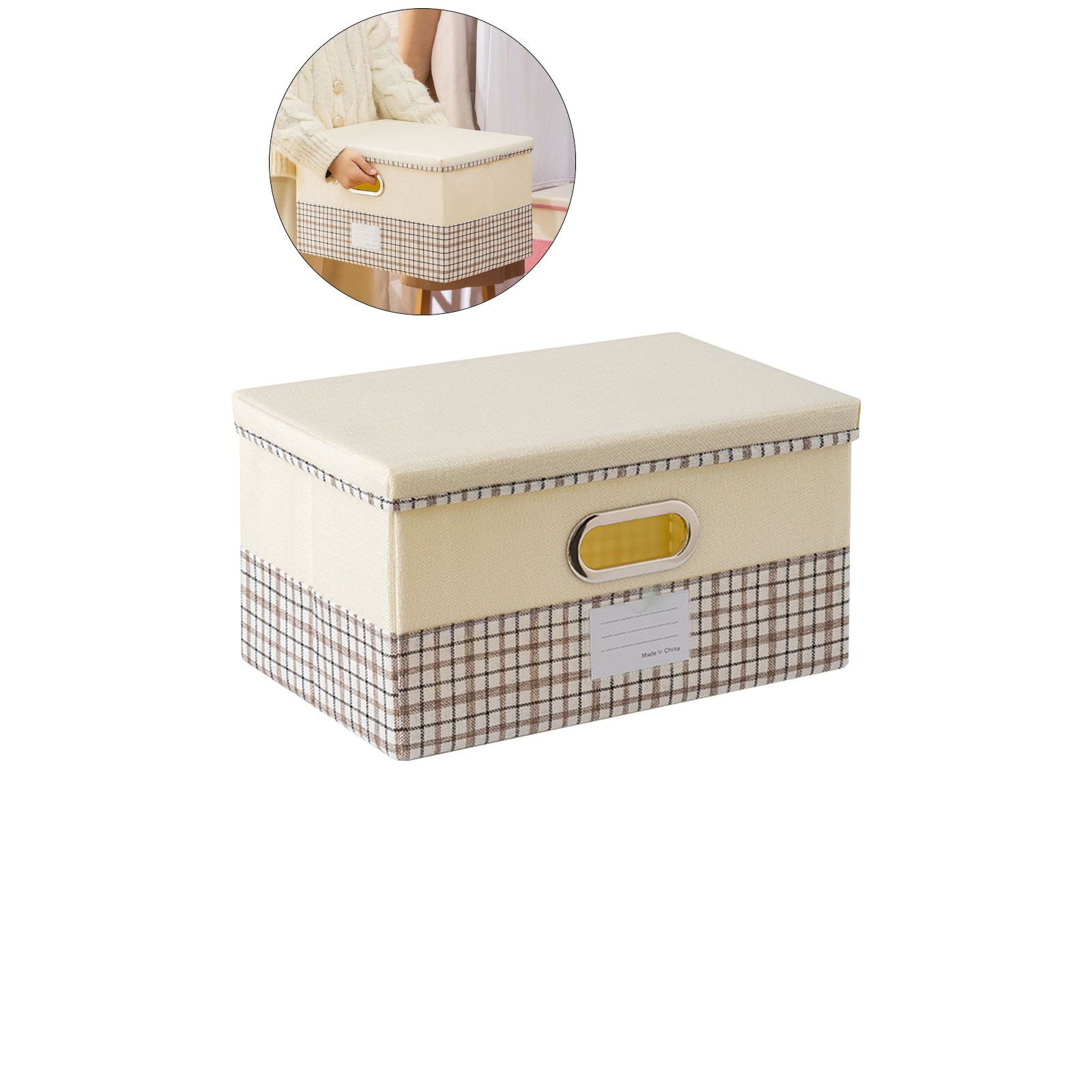 WNFJR Large Collapsible Storage Bins with Lids Fabric Handles, Faux ...