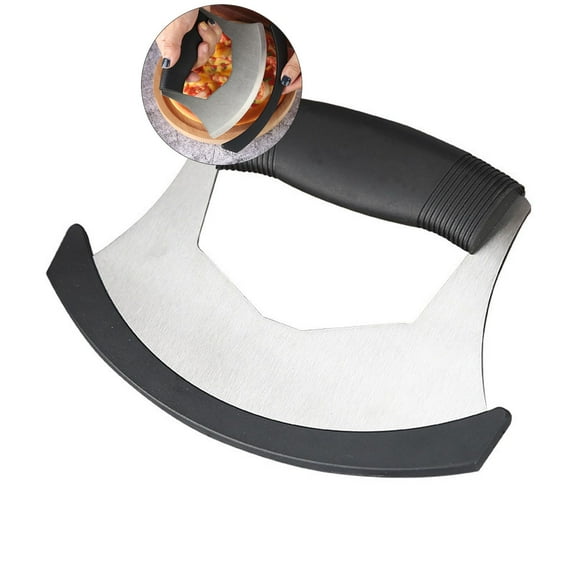 WNFJR Mezzaluna Knife Pizza Cutter Salad Chopper - Stainless Steel ...