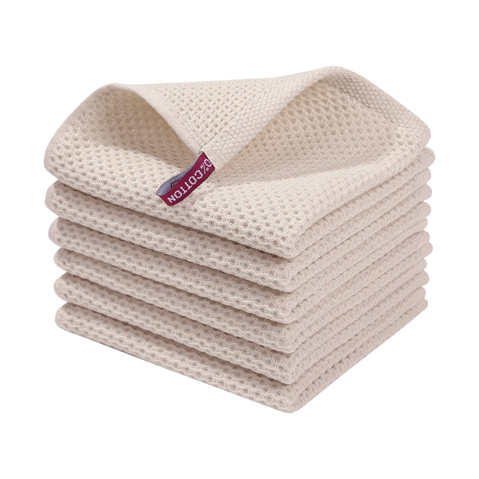 WNFJR Natural Cotton Dish Cloths Dish Rags, Waffle Weave Kitchen Dish ...