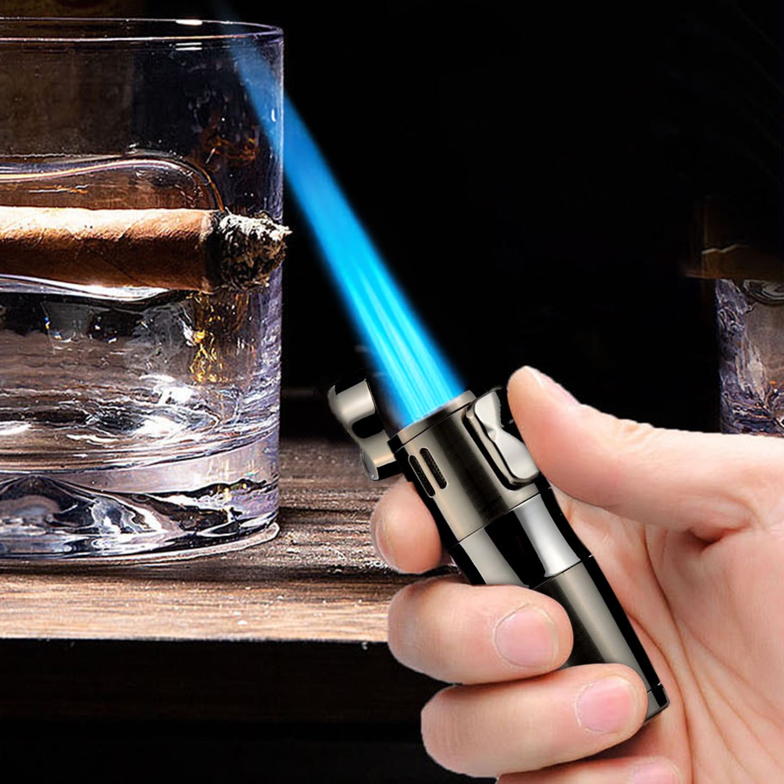 WNFJR Portable Metal Inflatable Lighter, Three Direct Charge Flame ...