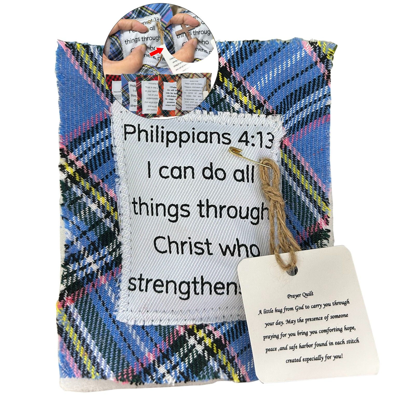 WNFJR Prayer Quilt with Cross Inside, Prayer Quilt Squares, Pocket ...