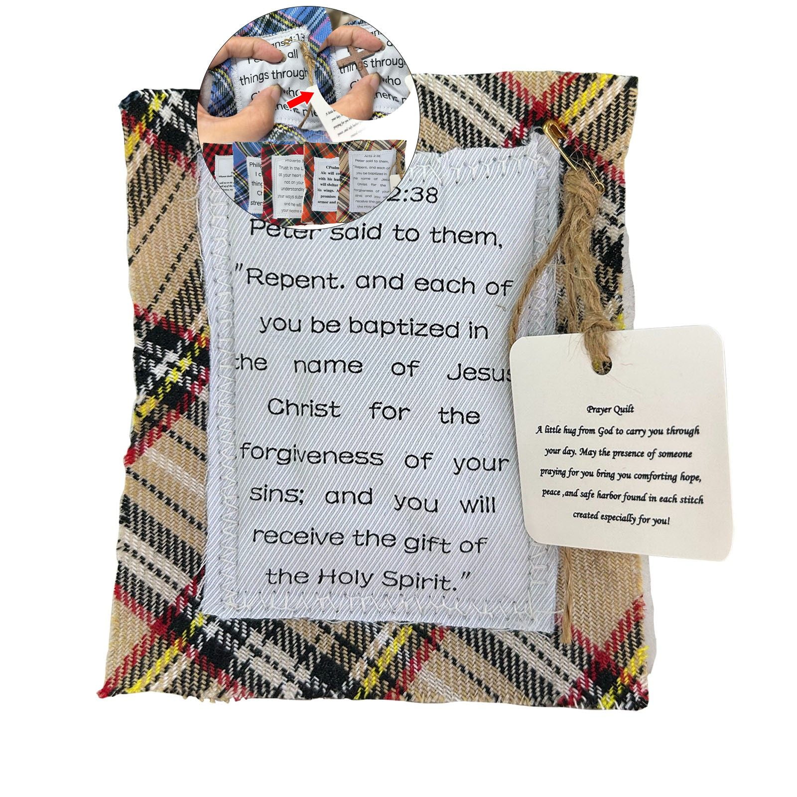 WNFJR Prayer Quilt with Cross Inside, Prayer Quilt Squares, Pocket ...