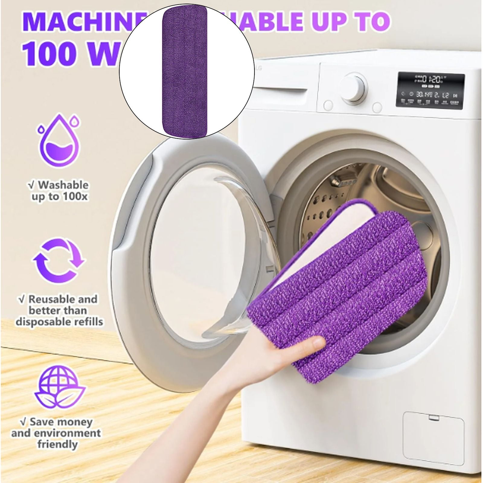 WNFJR Reusable Mop Pad - Microfiber Mops Refill Wet PowerMop Pads ...