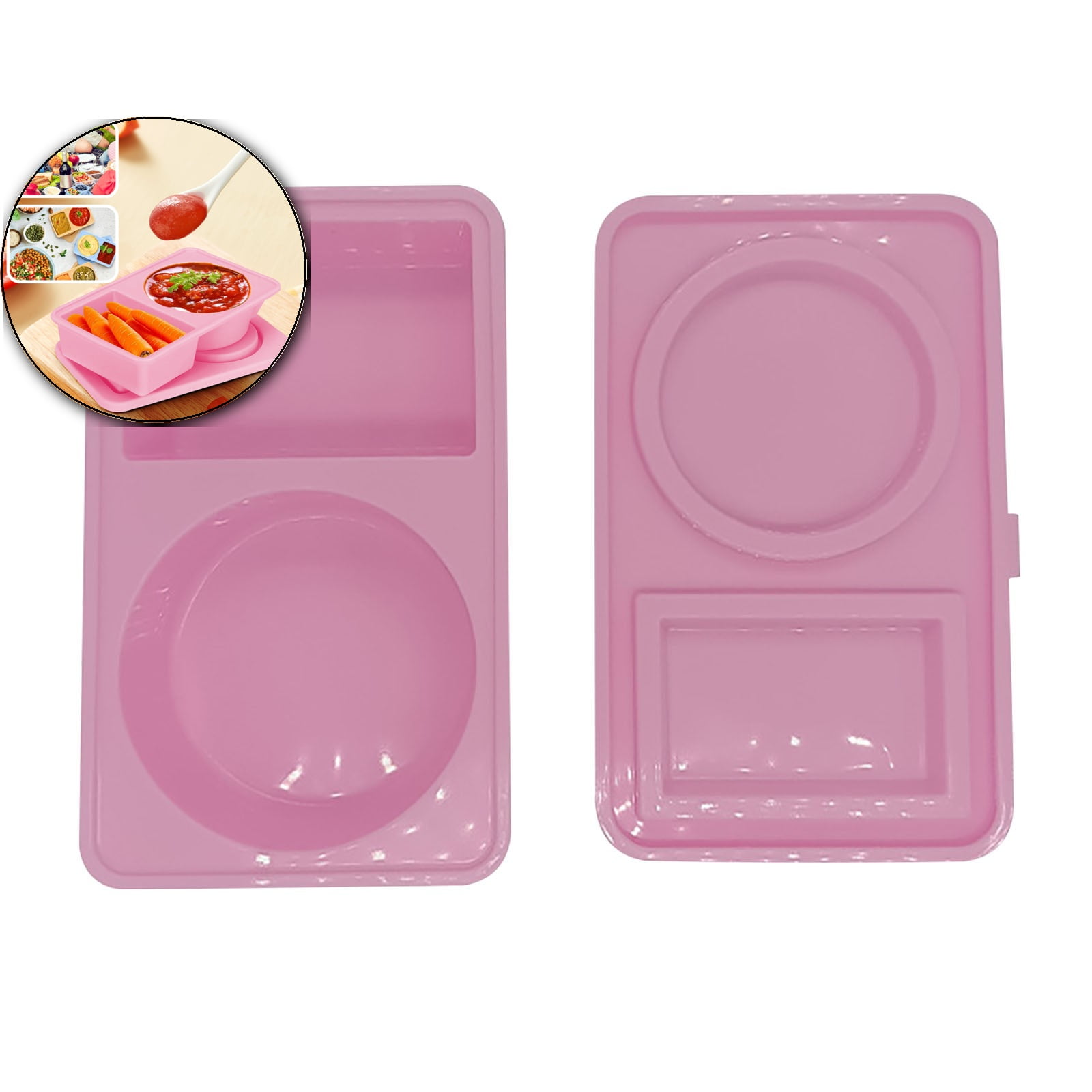 WNFJR Silicone Reusable Snack Containers with Lids, Double Compartment ...