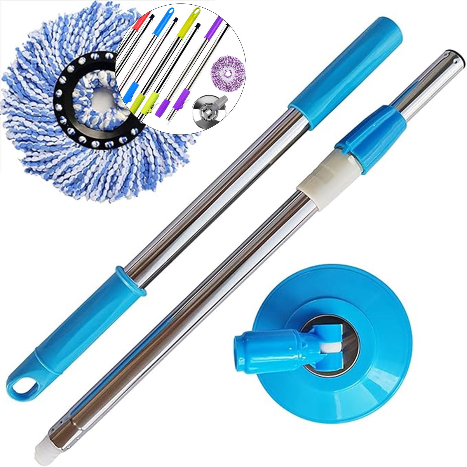 WNFJR Spin Mop Pole Handle Replacement, 360 Degrees Rotating Telescopic ...