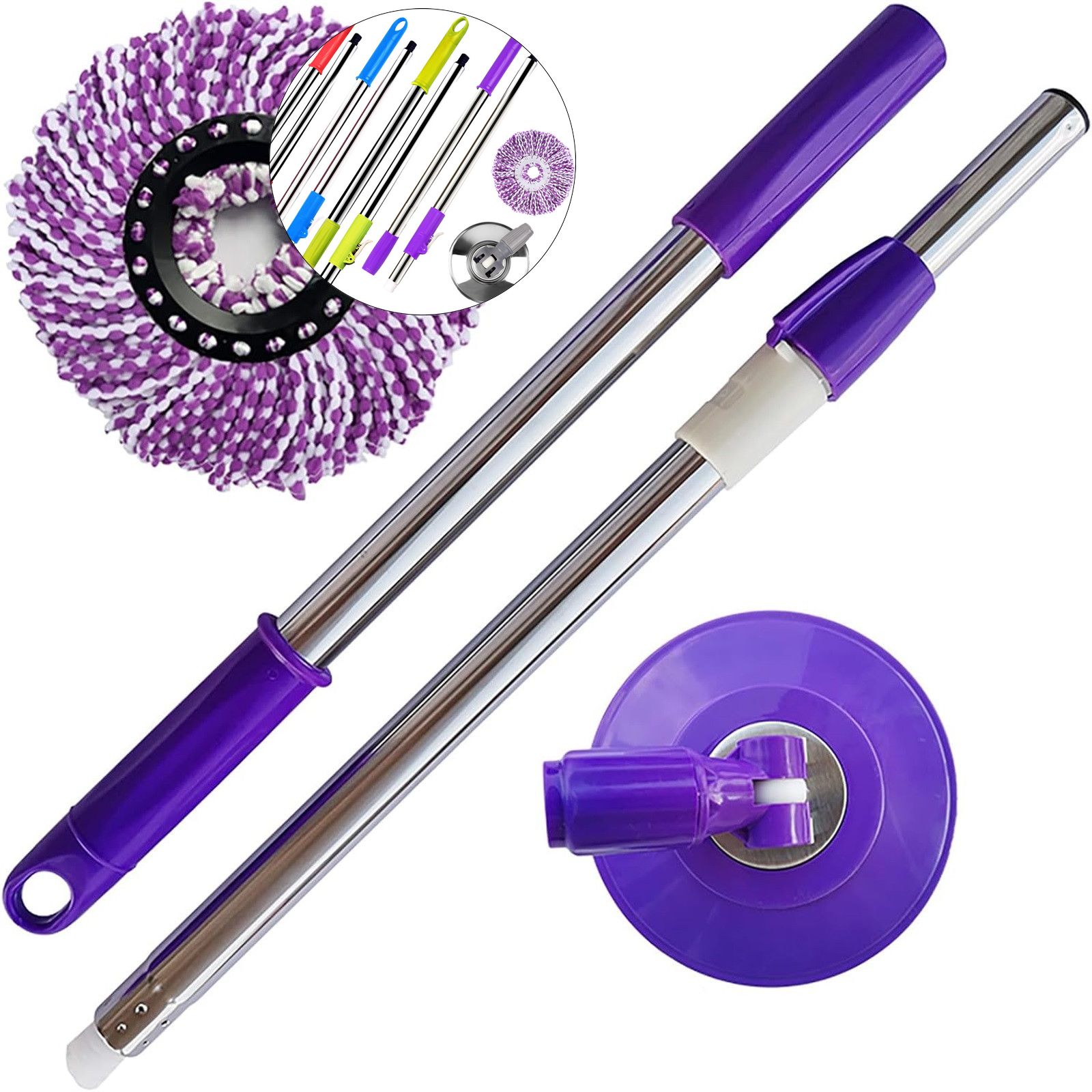 WNFJR Spin Mop Pole Handle Replacement, 360 Degrees Rotating Telescopic ...