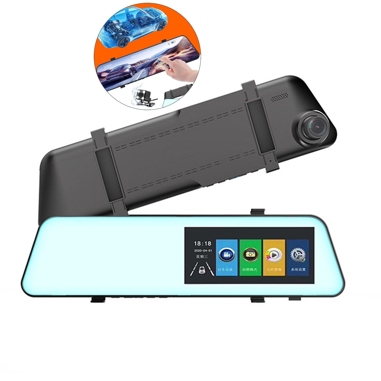 WNFJR Touch-Screen Mirror Dash Cams for Cars Front and Rear with Night ...