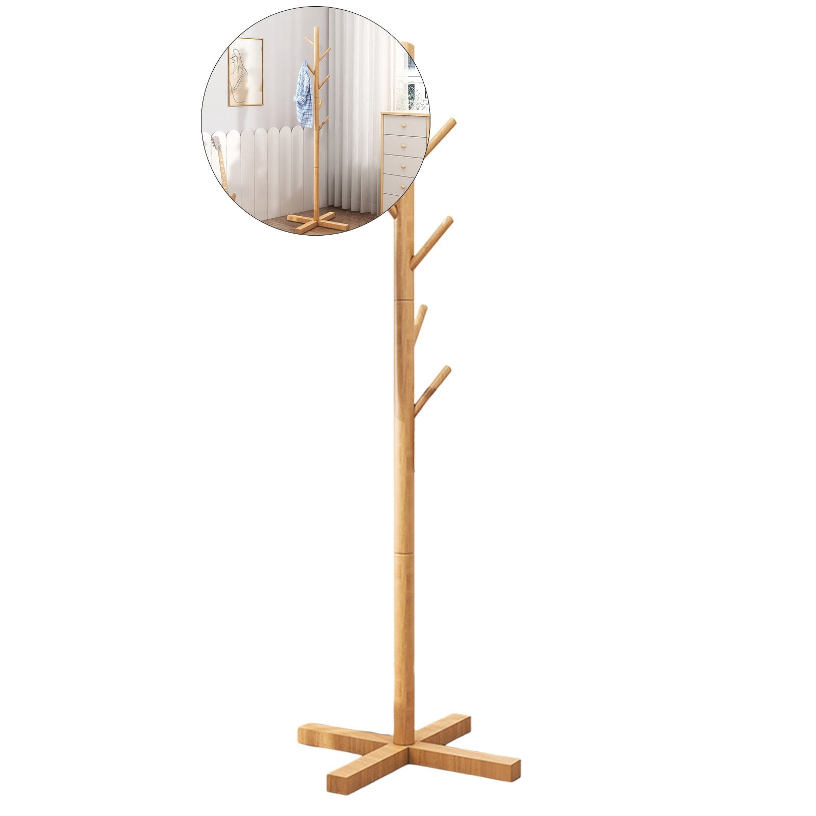 WNFJR Wood Coat Rack Freestanding, Coat Stand with 8 Hooks, Kids Coat ...