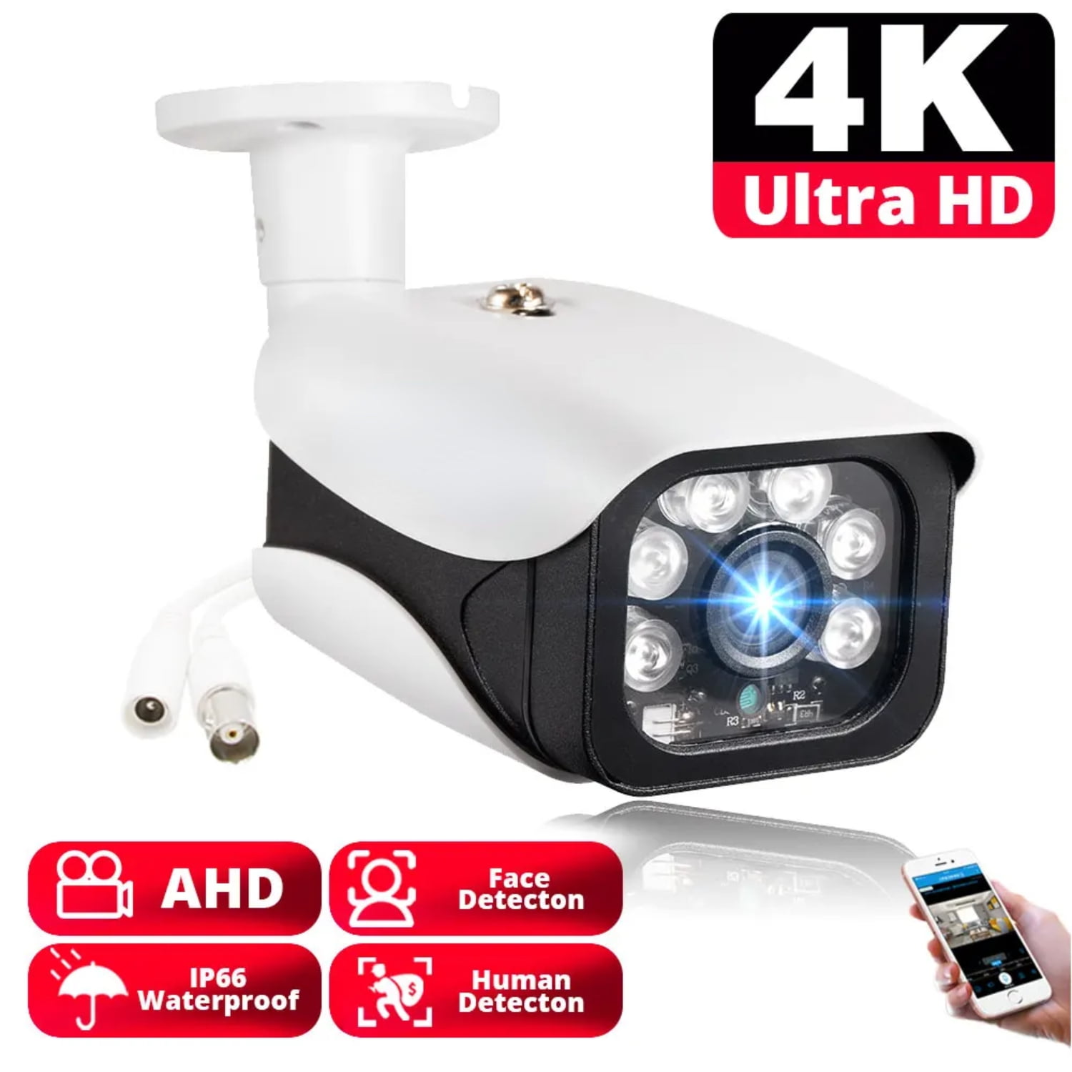 WNGHRON 8MP 4K 6in1 TVI AHD CVI Outdoor Ultra HD Video Surveillance ...