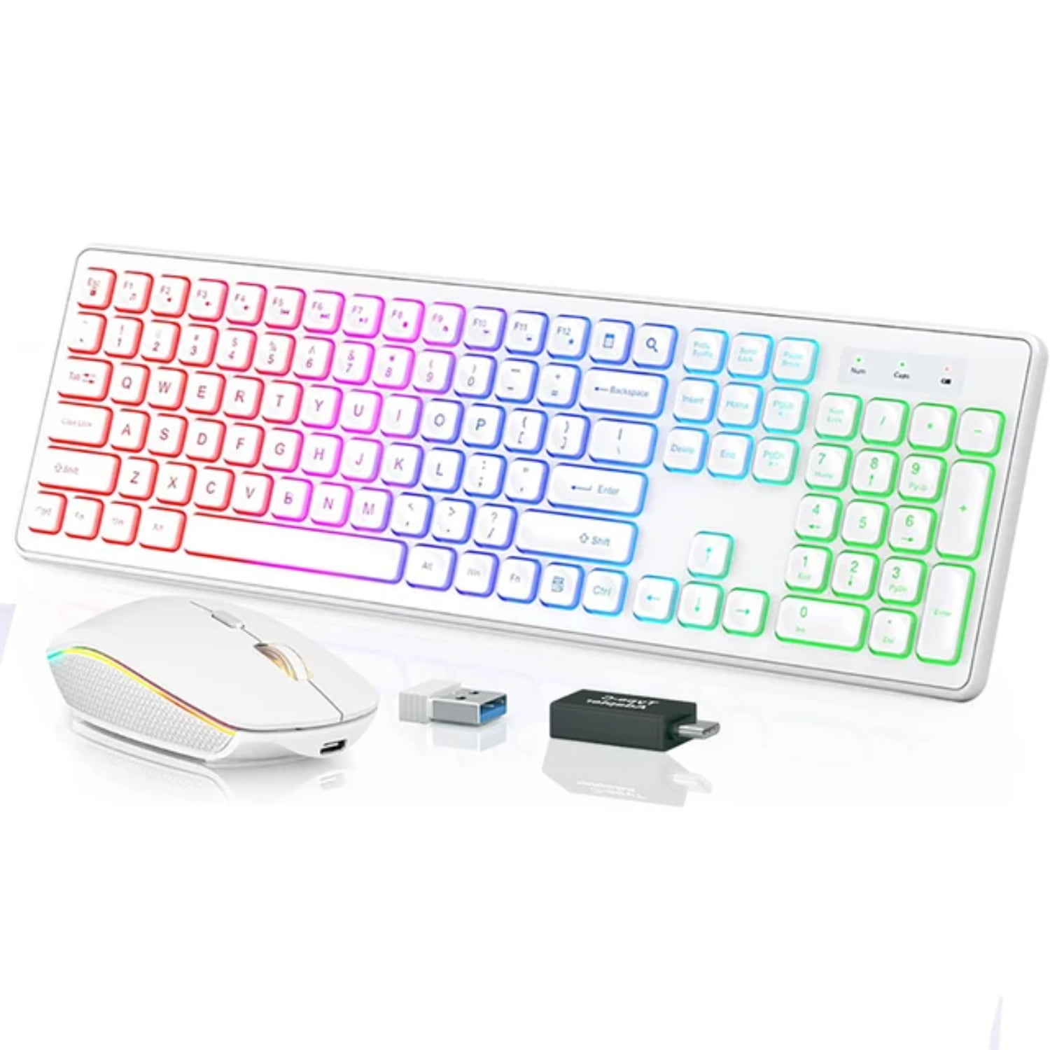 Wnghron Bow 2 4g Wireless Keyboard Mouse Combo Rgb Backlit Rechargeable Full Size Ergonomic Type