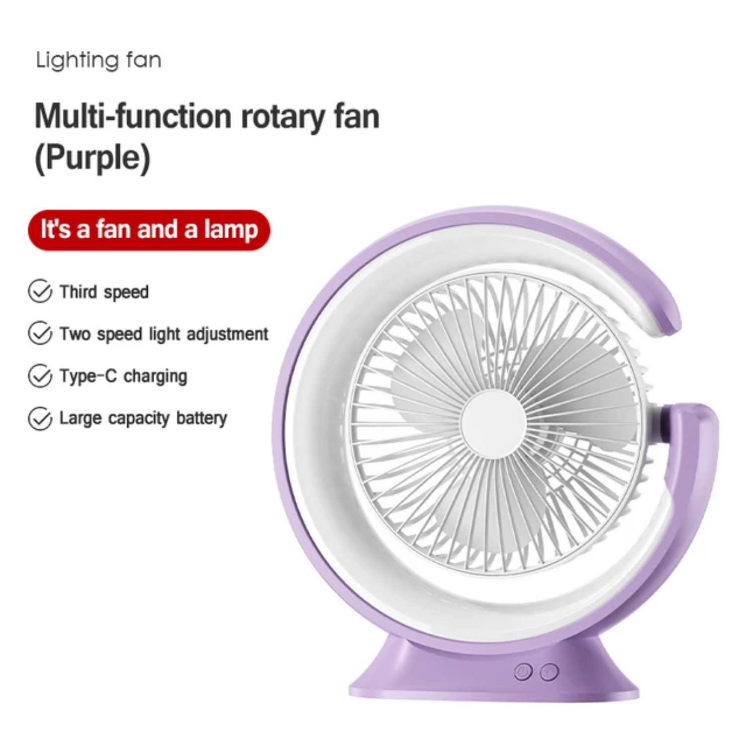 WNGHRON Bright Portable and Rechargeable LED Table Fan with Circulator ...