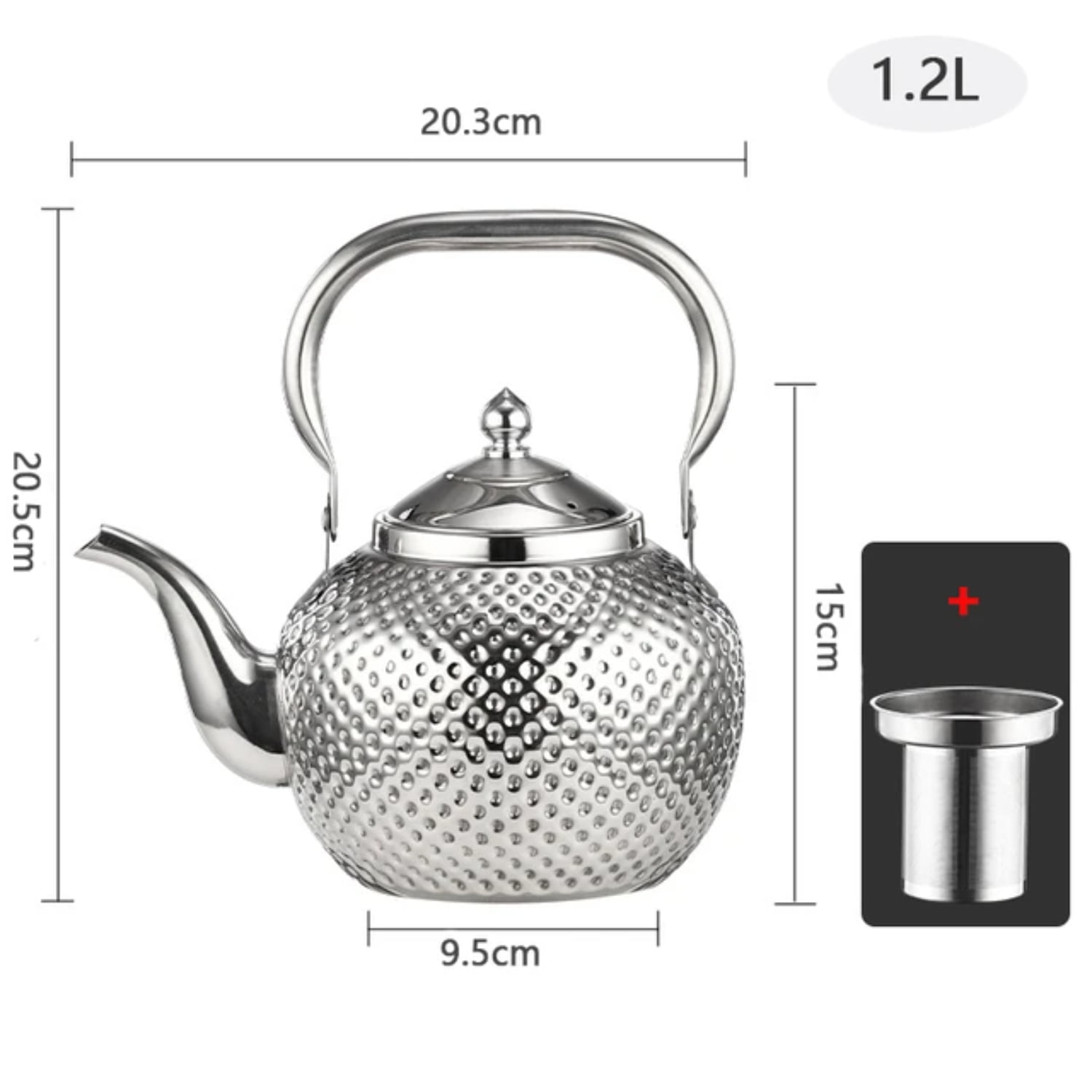 WNGHRON Silver and Gold Hammered Stainless Steel Spherical Tea Pot with ...