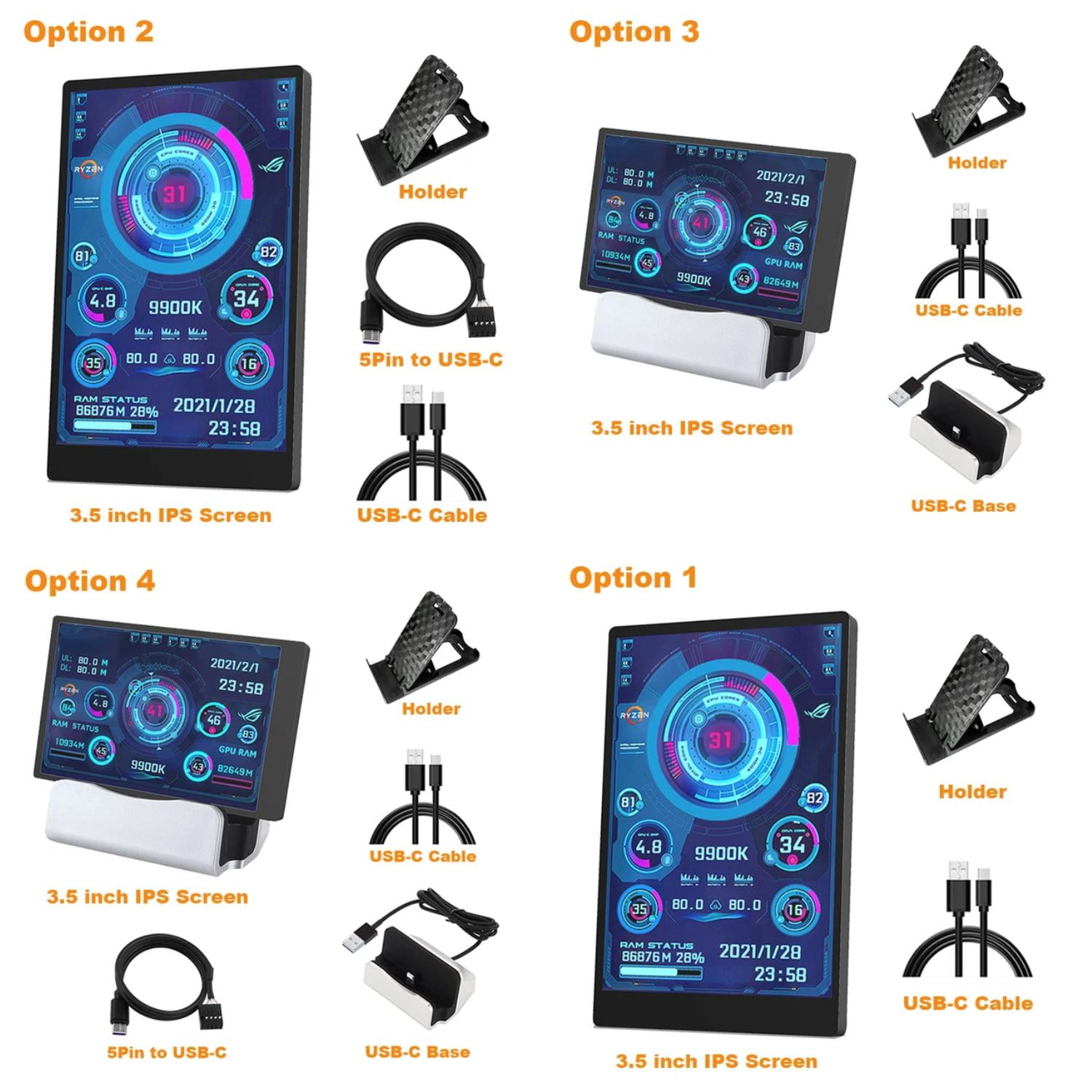 WNGMJN 3.5 Inch IPS Smart Screen Type C Secondary Display for PC ...