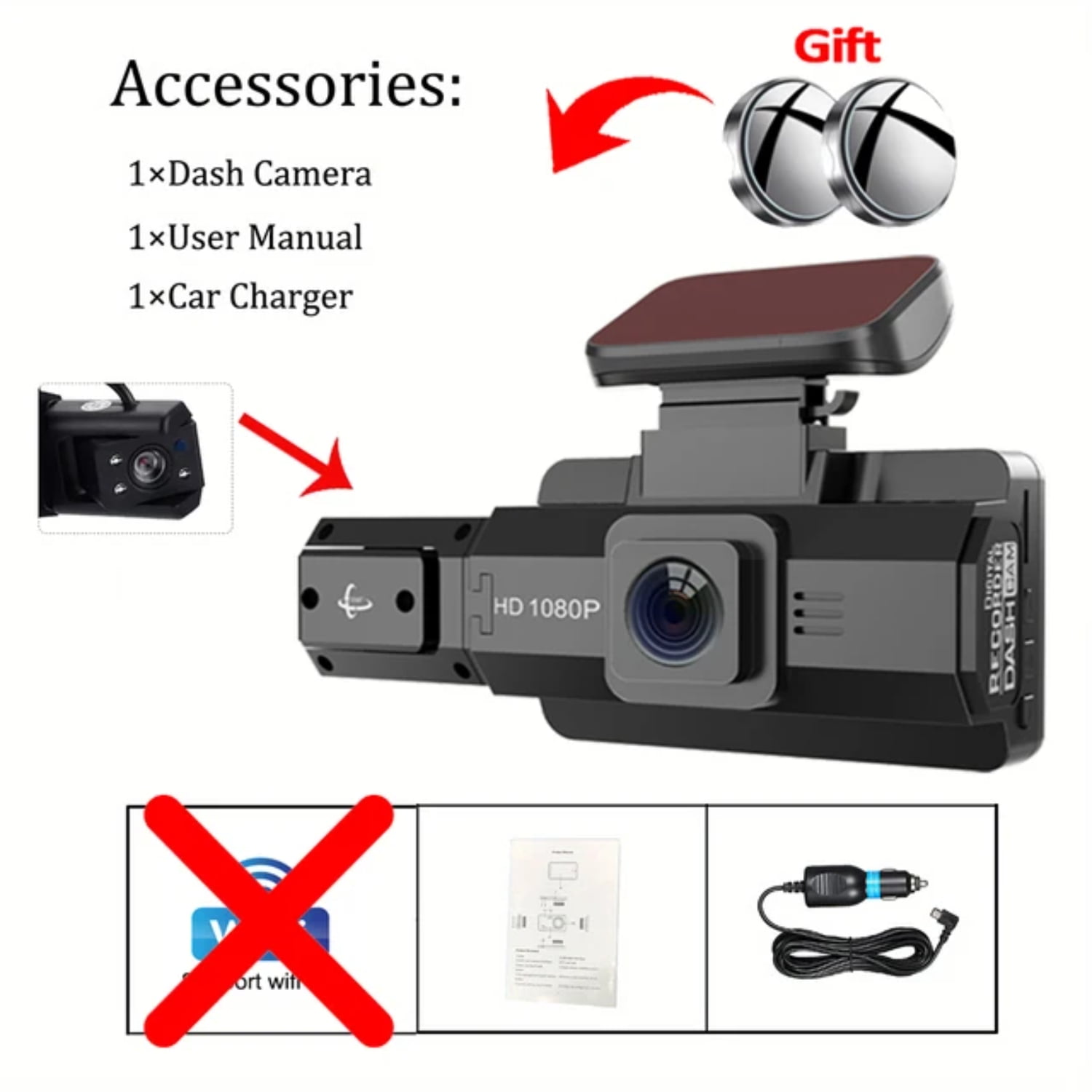 WNGPNG 1080P Cam for Cars 3Inch WIFI Dual Camera Car DVR Vehicle ...
