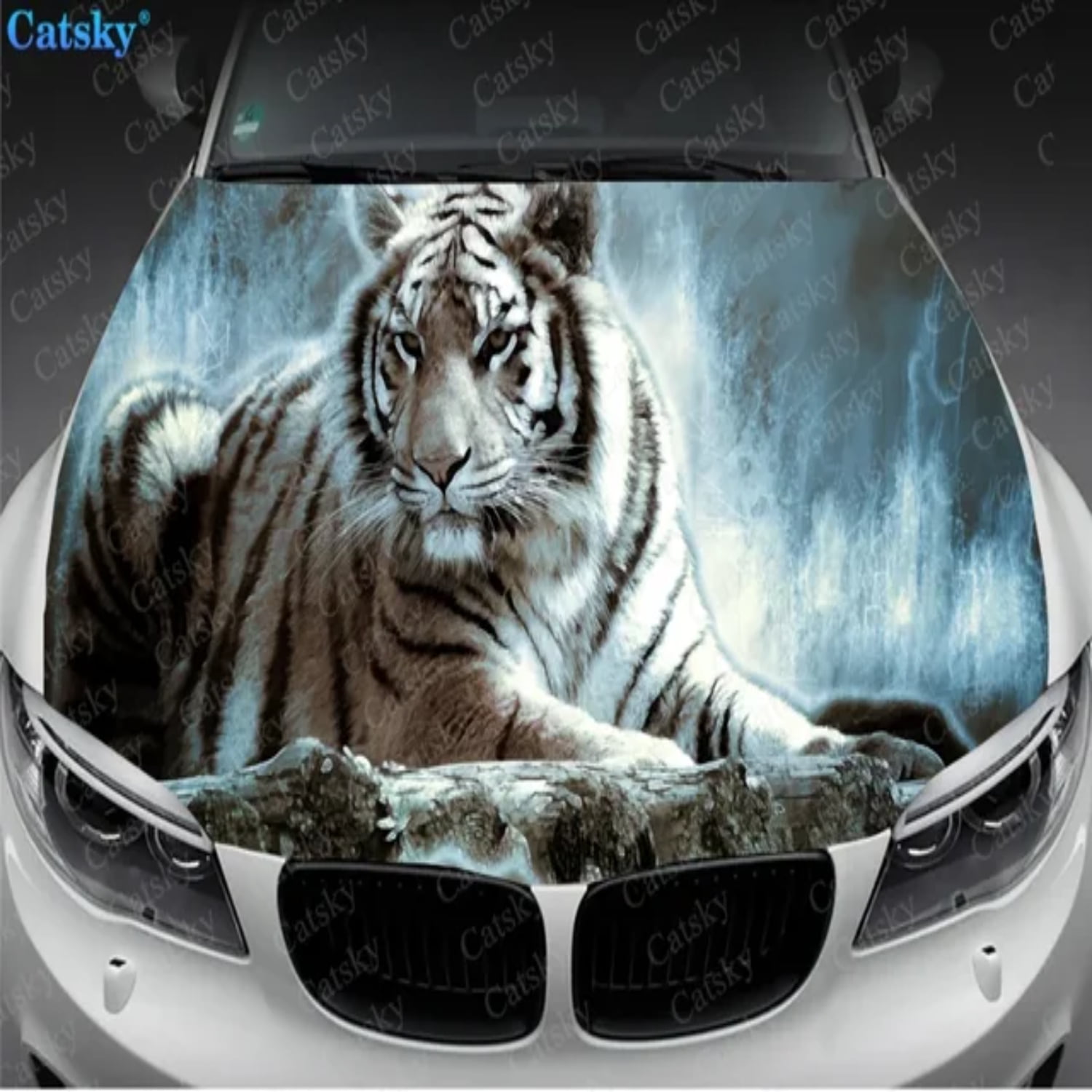 WNGPNG White Tiger Animal Design Funny Car Hood Vinyl Stickers Wrap ...