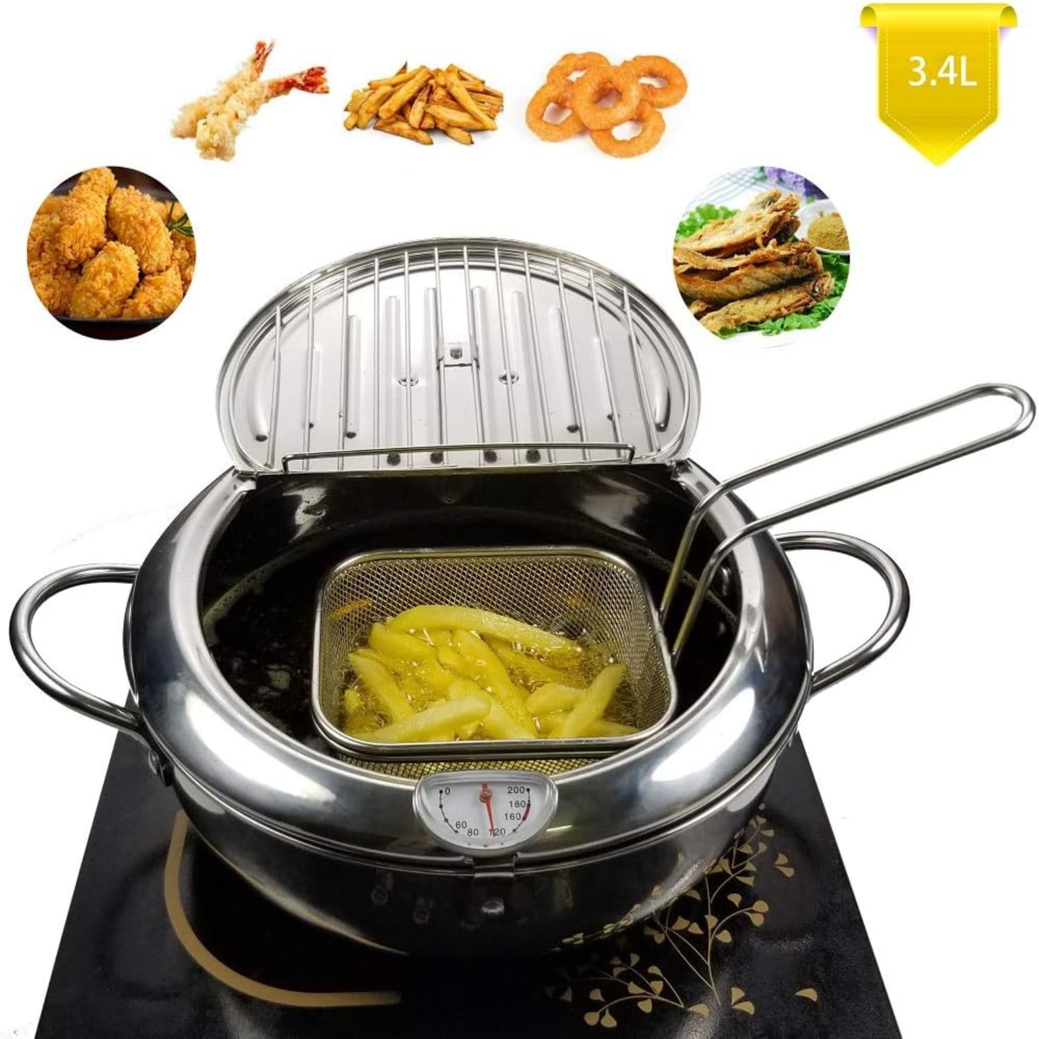 WNGZCNG Stainless Steel Mini Deep Fry Pan with Basket Draining Rack ...