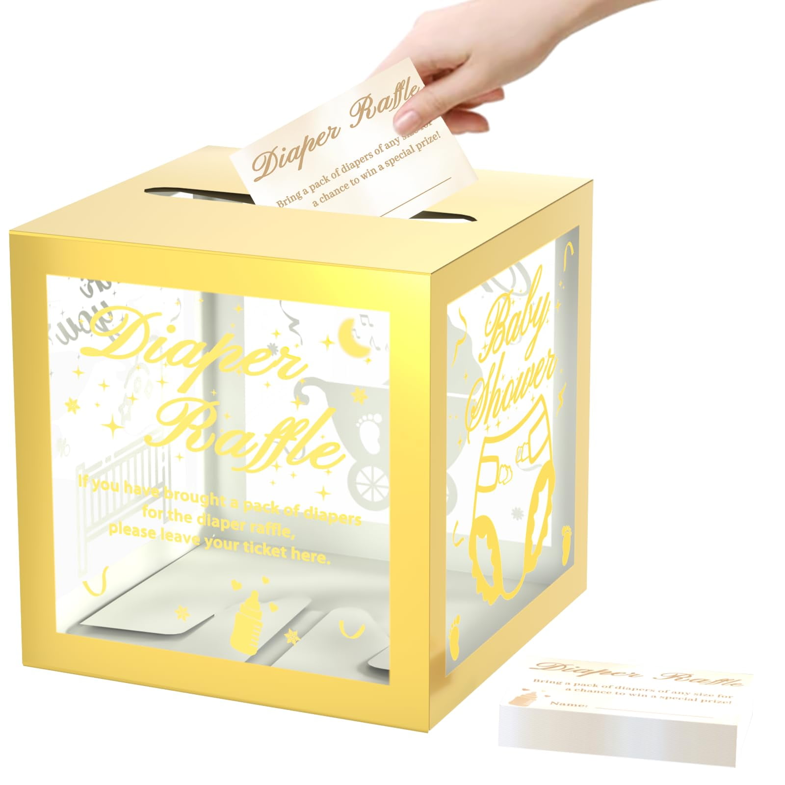 WNINK 50 Pcs Diaper Raffle Tickets with Box Baby Shower, Diaper Raffle ...