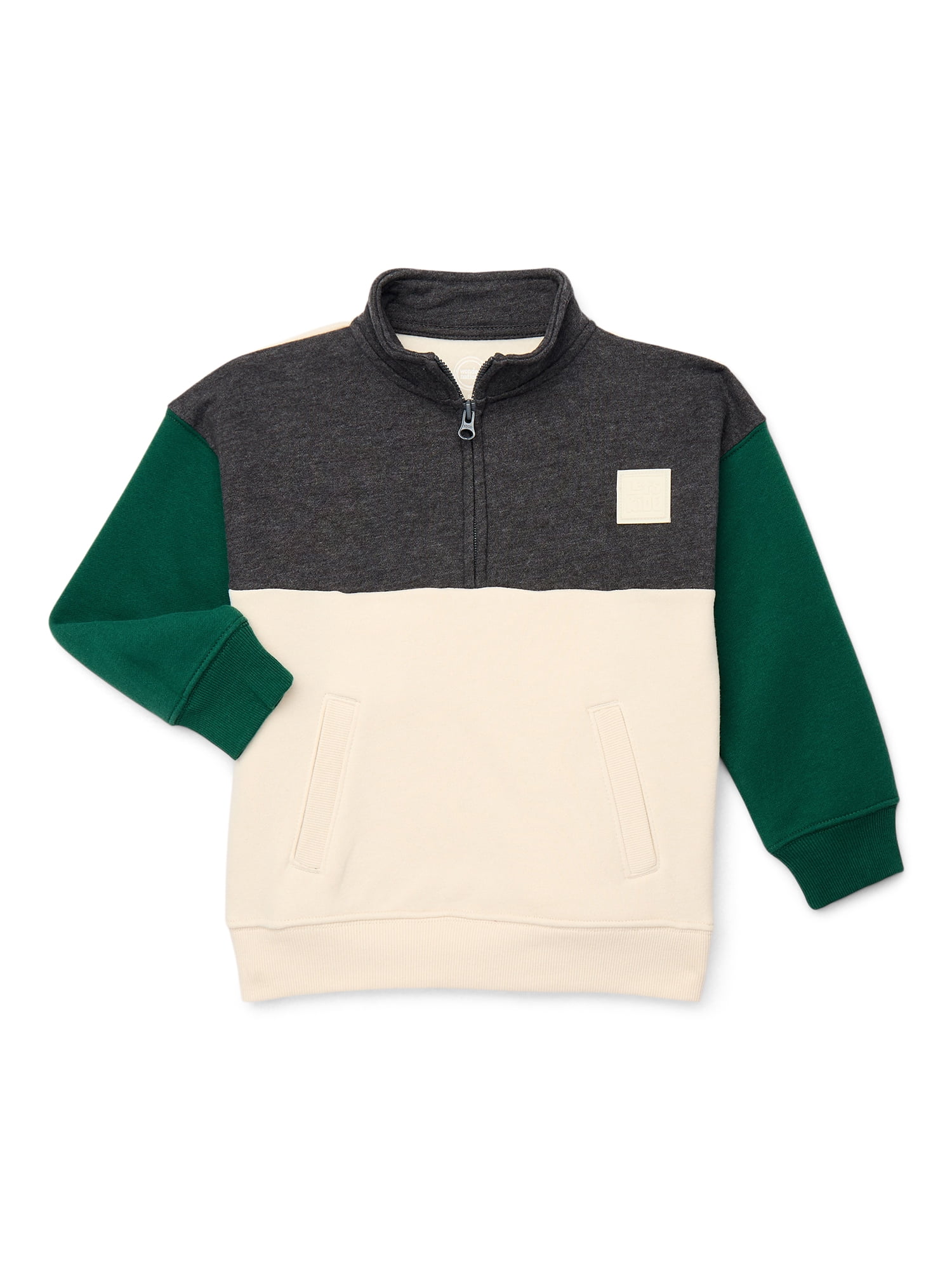 Wonder Nation Little Boys' Quarter Zip Colorblock Sweatshirt, Sizes 4 ...