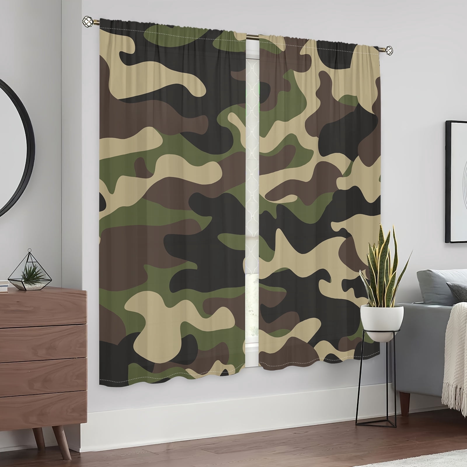 WNOOHIY Army-green Camouflage Bohemian Chic Window Curtains for Bedroom ...