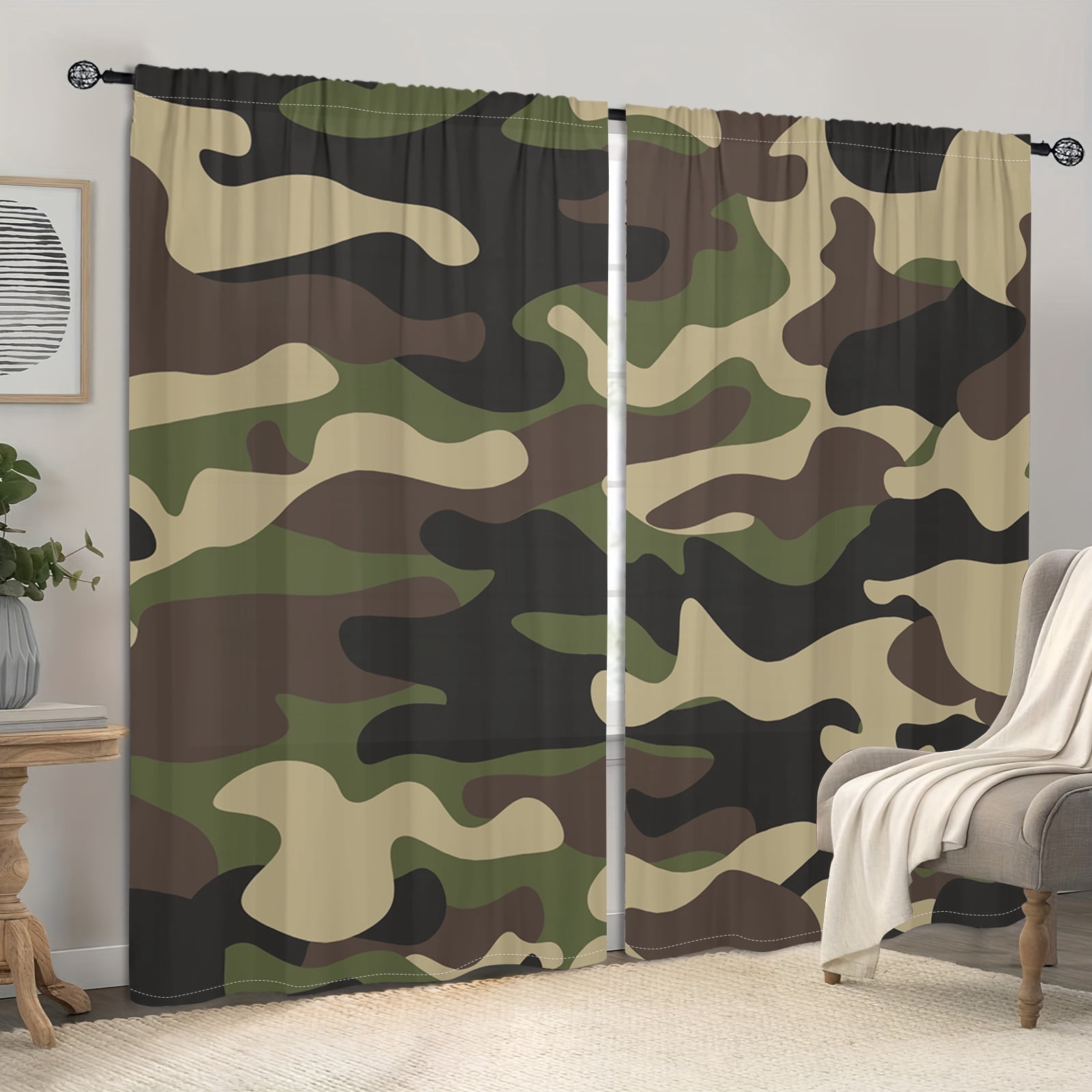 WNOOHIY Army-green Camouflage Bohemian Chic Window Curtains for Bedroom ...