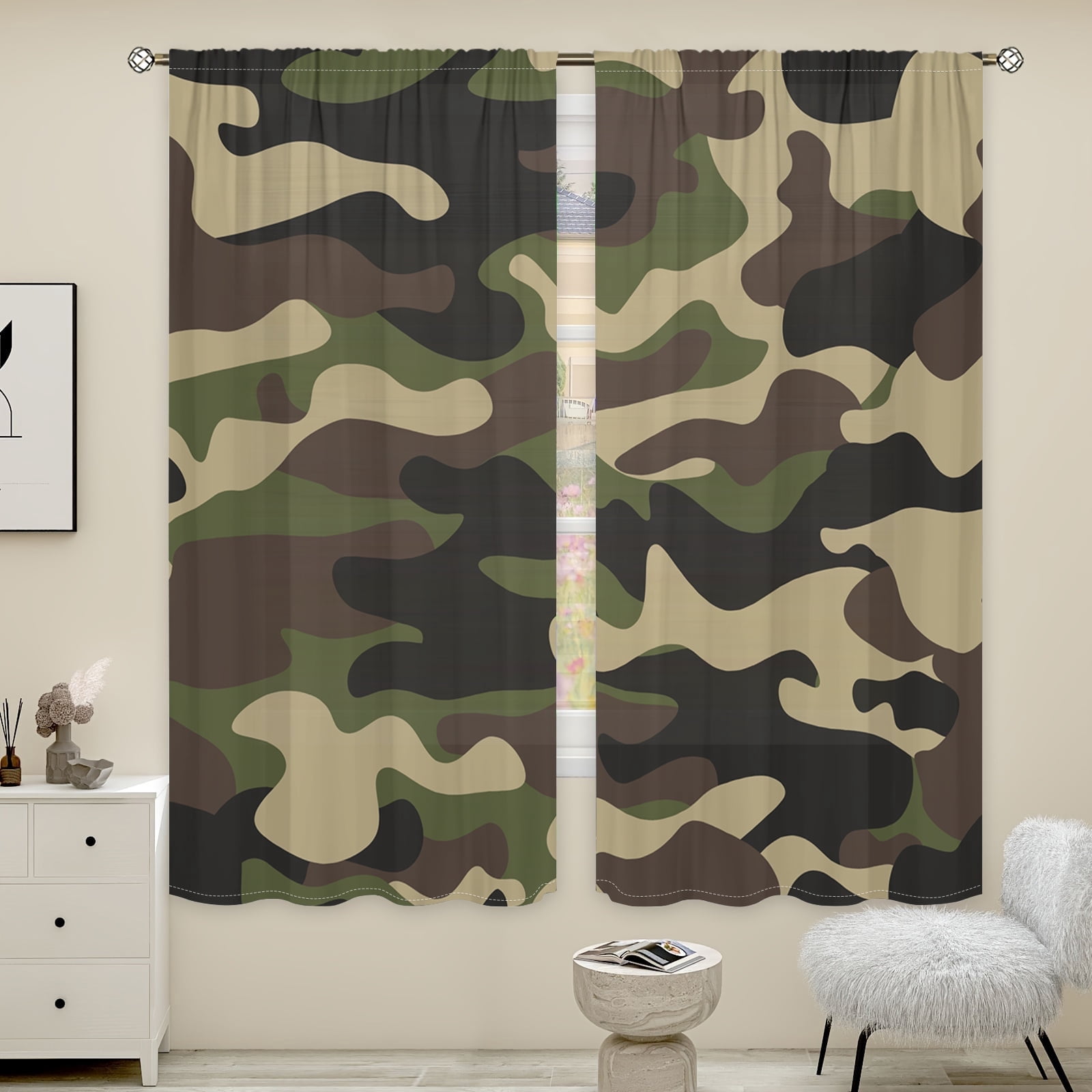WNOOHIY Army-green Camouflage Bohemian Chic Window Curtains for Bedroom ...