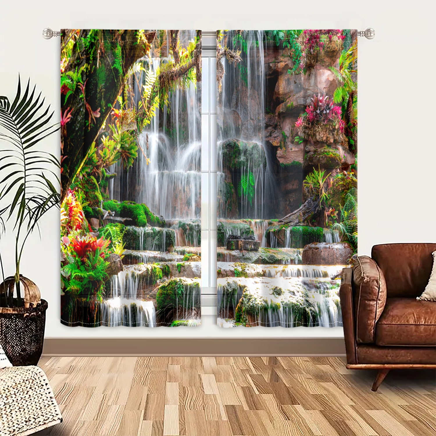 WNOOHIY Artistic Nature Waterfall Landscape Rod Pocket Curtains for ...