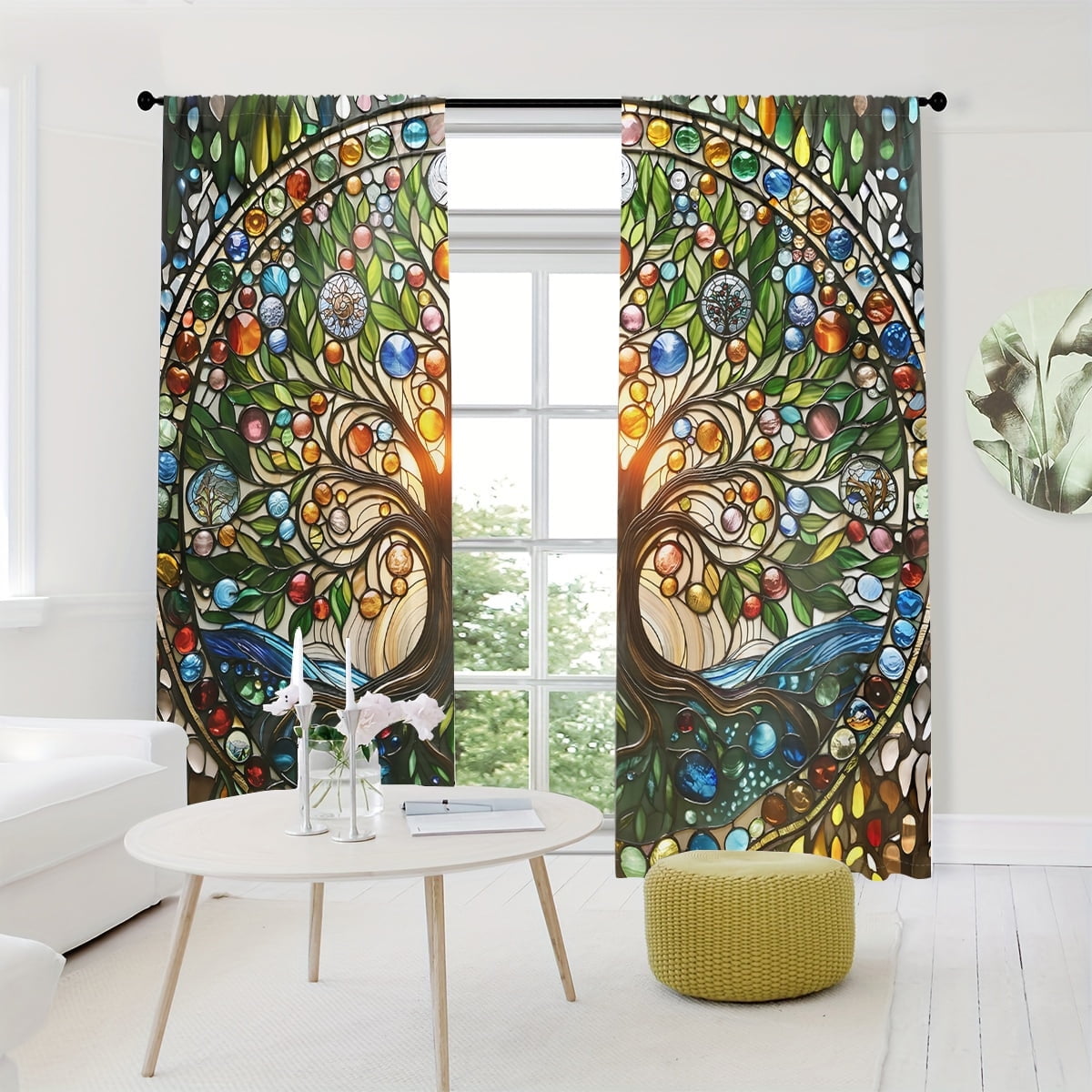 WNOOHIY Bohemian Tree of Life Stained Glass-Style Light-filtering ...