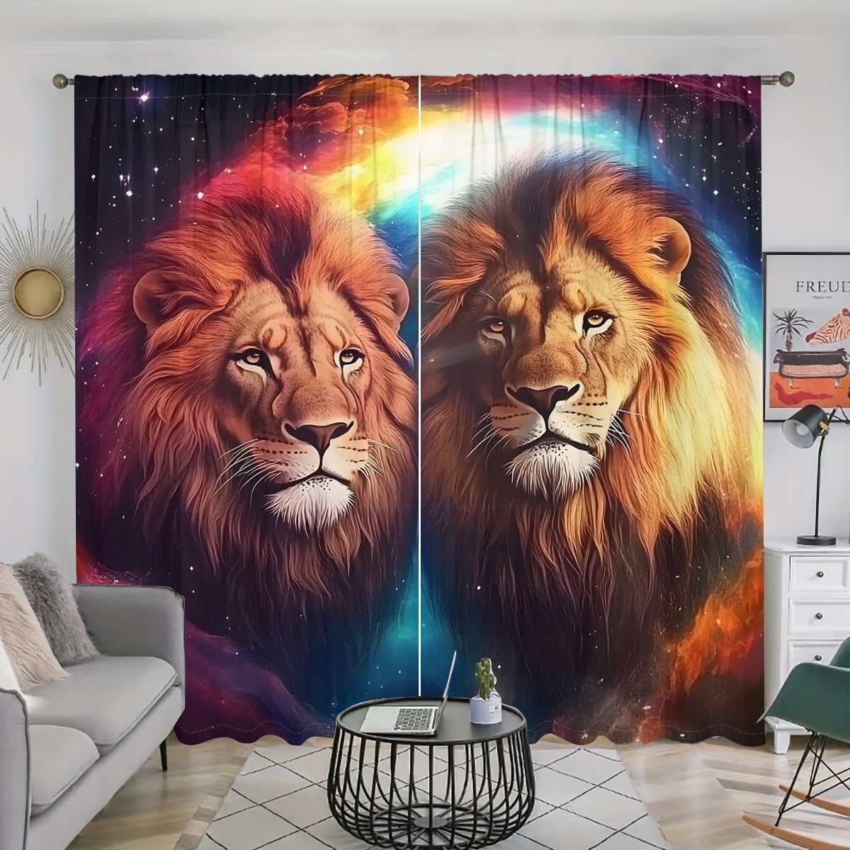 WNOOHIY Colorful Cosmic Galaxy Majestic Lion Animal Light-filtering ...