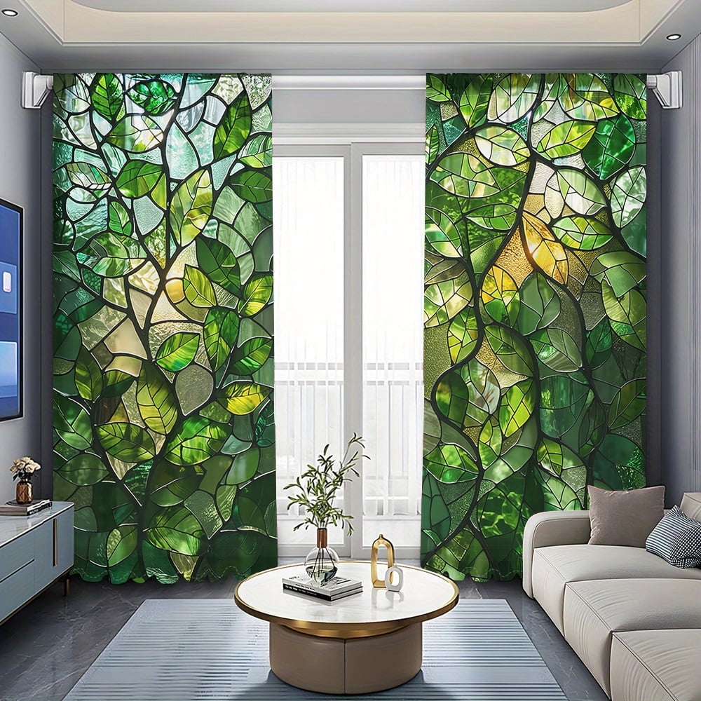WNOOHIY Nordic Style Retro Green Leaf Stain Glass Light-filtering ...