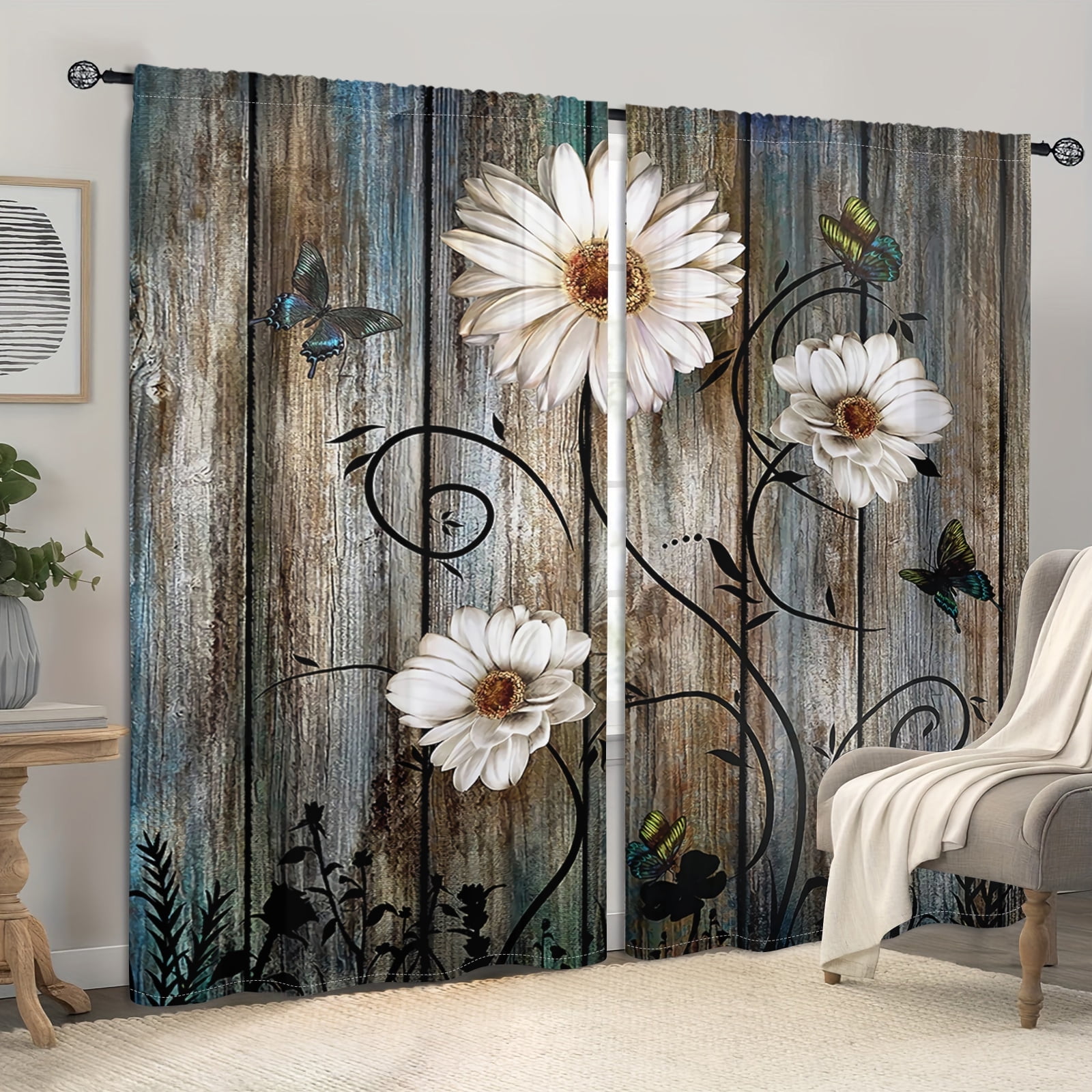 WNOOHIY Rustic Style Barn Board Wood Door Floral Butterfly Light ...