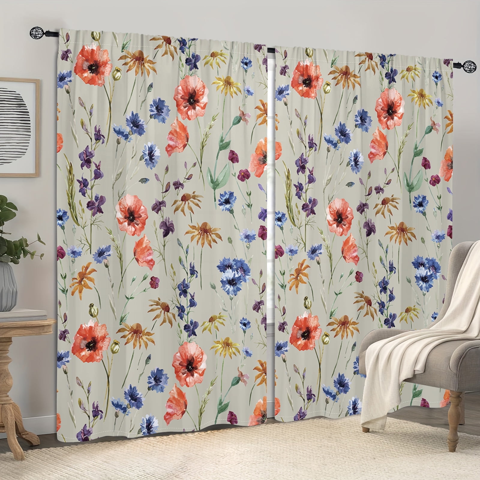 WNOOHIY Simple Rustic Pastoral Style Flowers Floral Print Curtains for ...