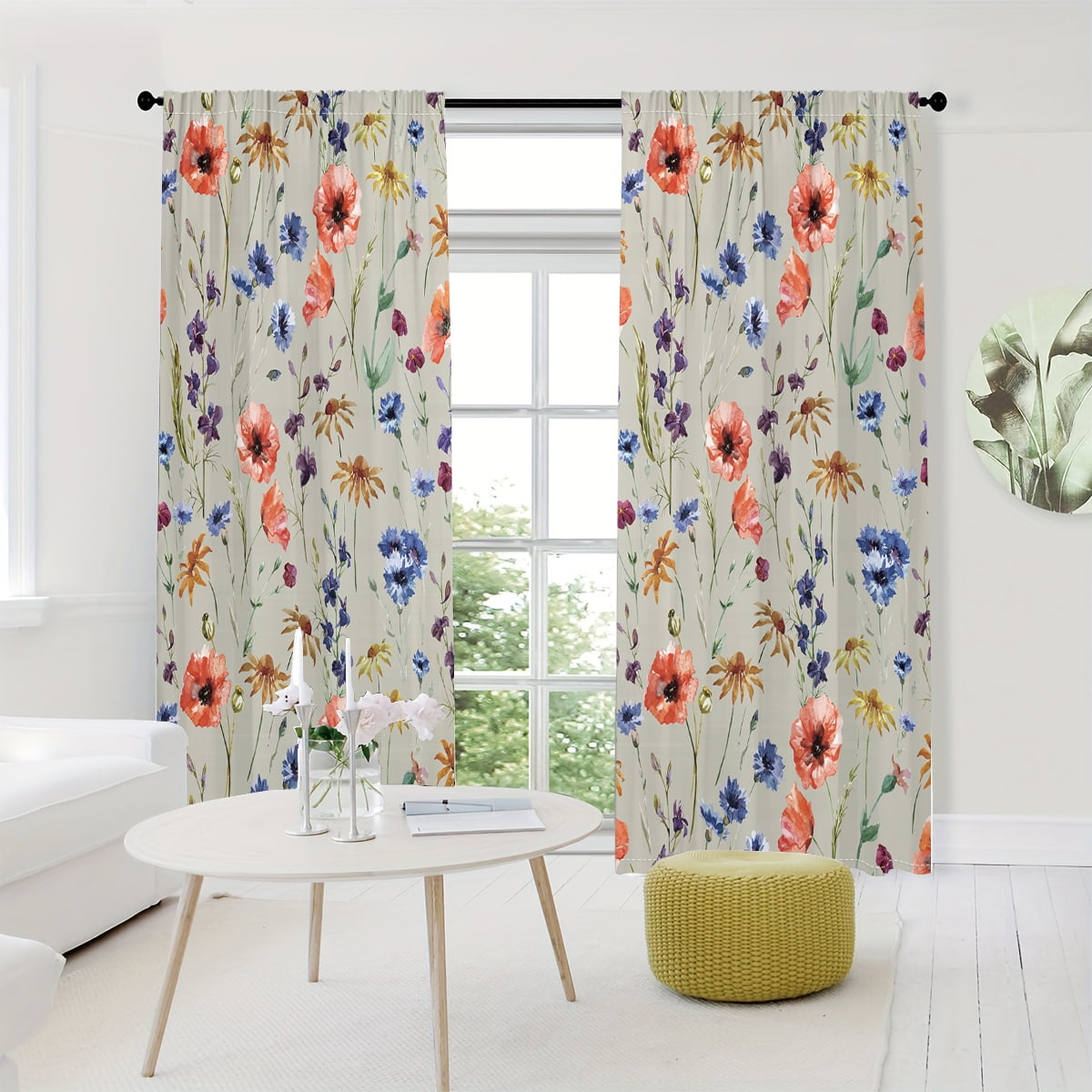 WNOOHIY Simple Rustic Pastoral Style Flowers Floral Print Curtains for ...