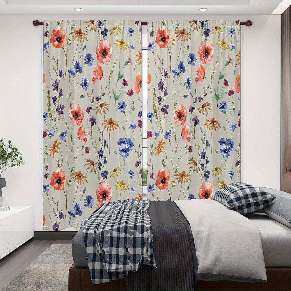 WNOOHIY Simple Rustic Pastoral Style Flowers Floral Print Curtains for ...