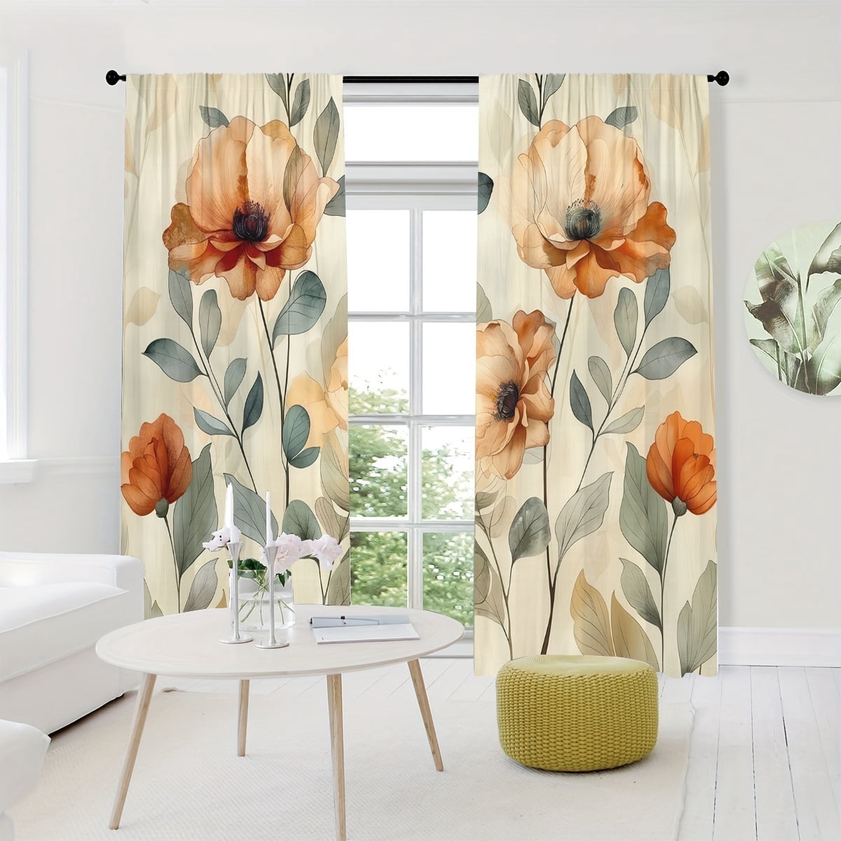 WNOOHIY Vibrant Artistic Floral Botanical Light-filtering Curtains for ...