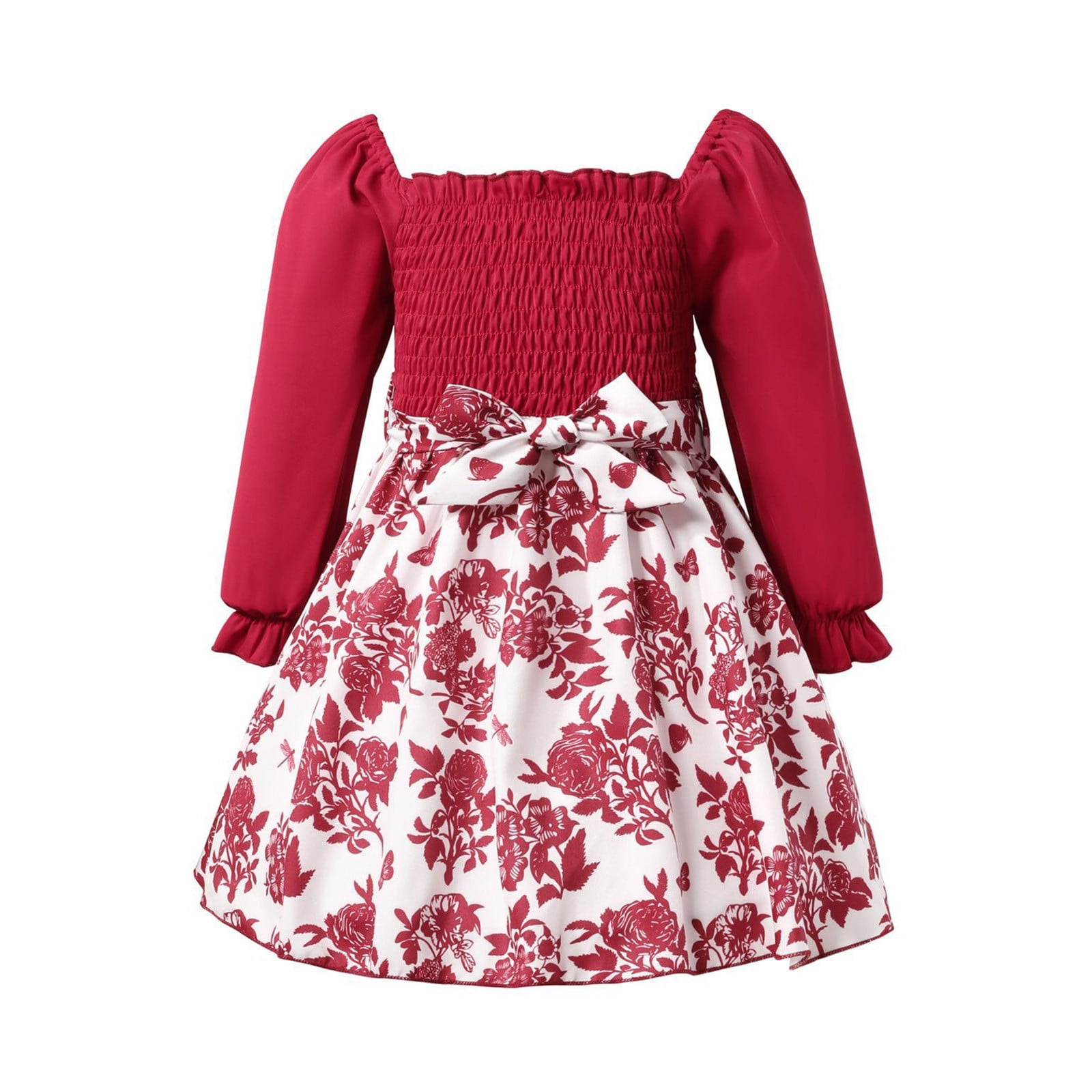 WNVMWI Dress for Kids Red Girls Long Sleeve Dresses Girls Spring Dress ...
