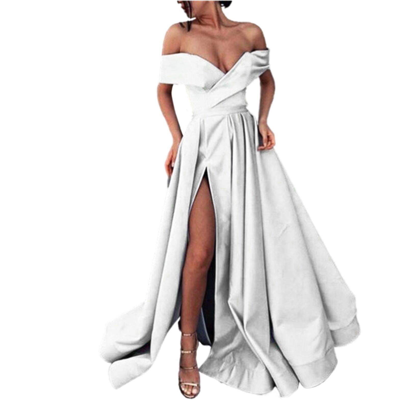 WNVMWI Dresses for Women 2024 Dress Off Shoulder Solid Color Fashion ...