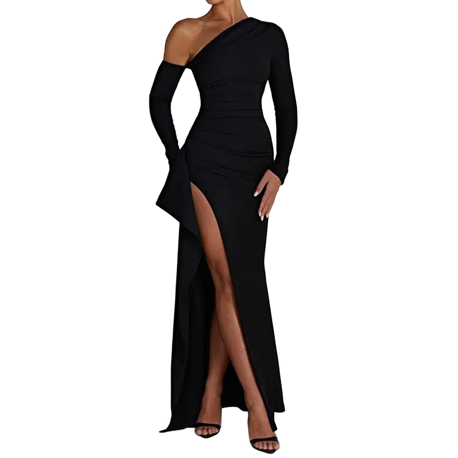 WNVMWI Formal Dresses for Women Maxi Dress Long Sleeve Solid Color ...