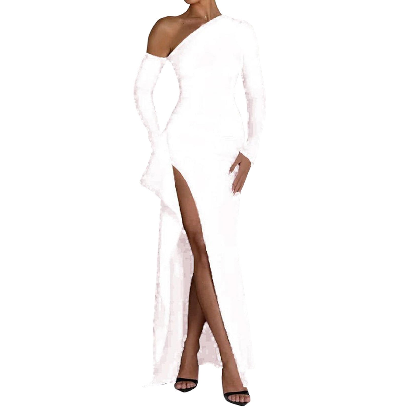 WNVMWI Formal Dresses for Women Maxi Dress Long Sleeve Solid Color ...