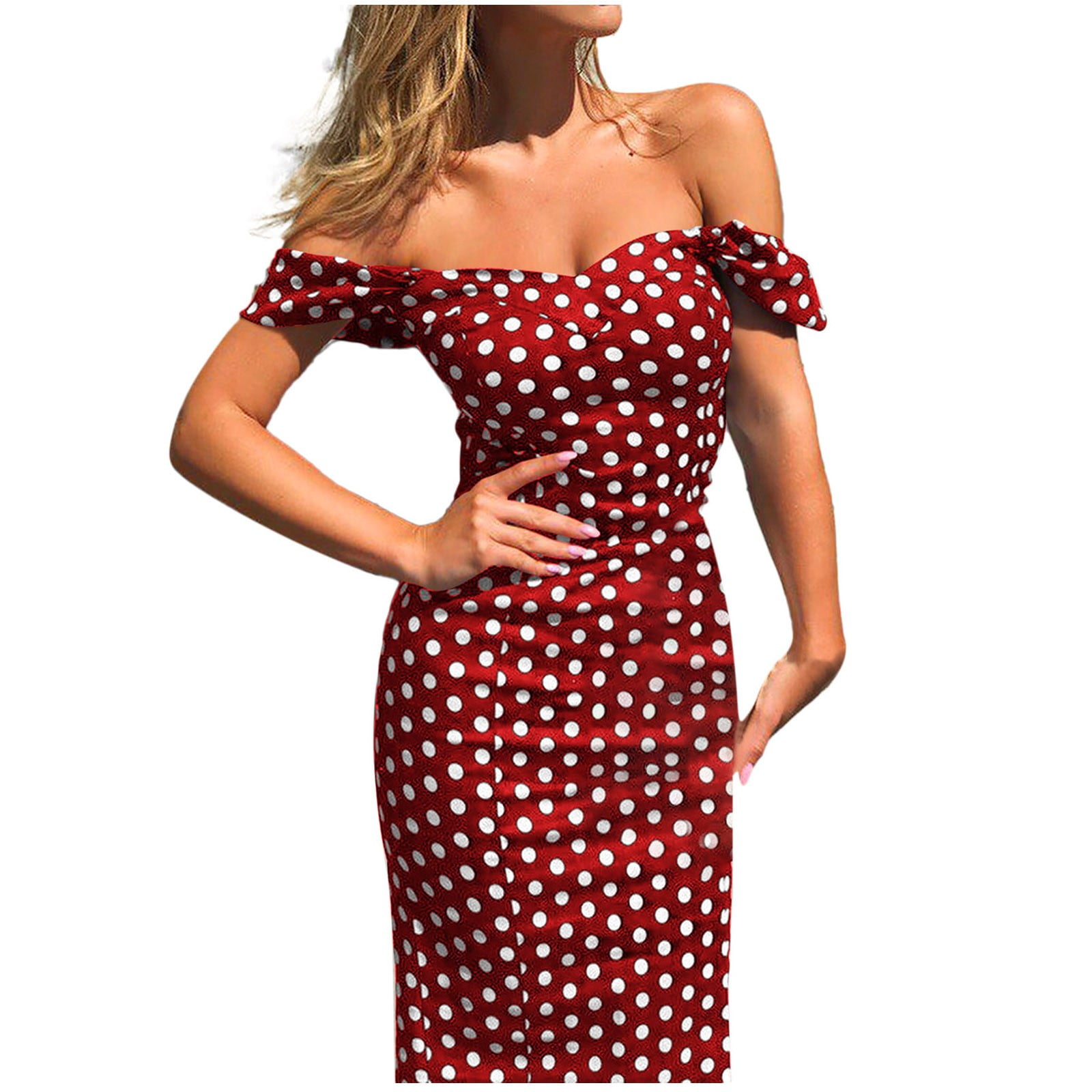 WNVMWI Formal Dresses for Women Polka Dot Off Shoulder Tight Fit Sexy V Neck Long Dress Fashion ...