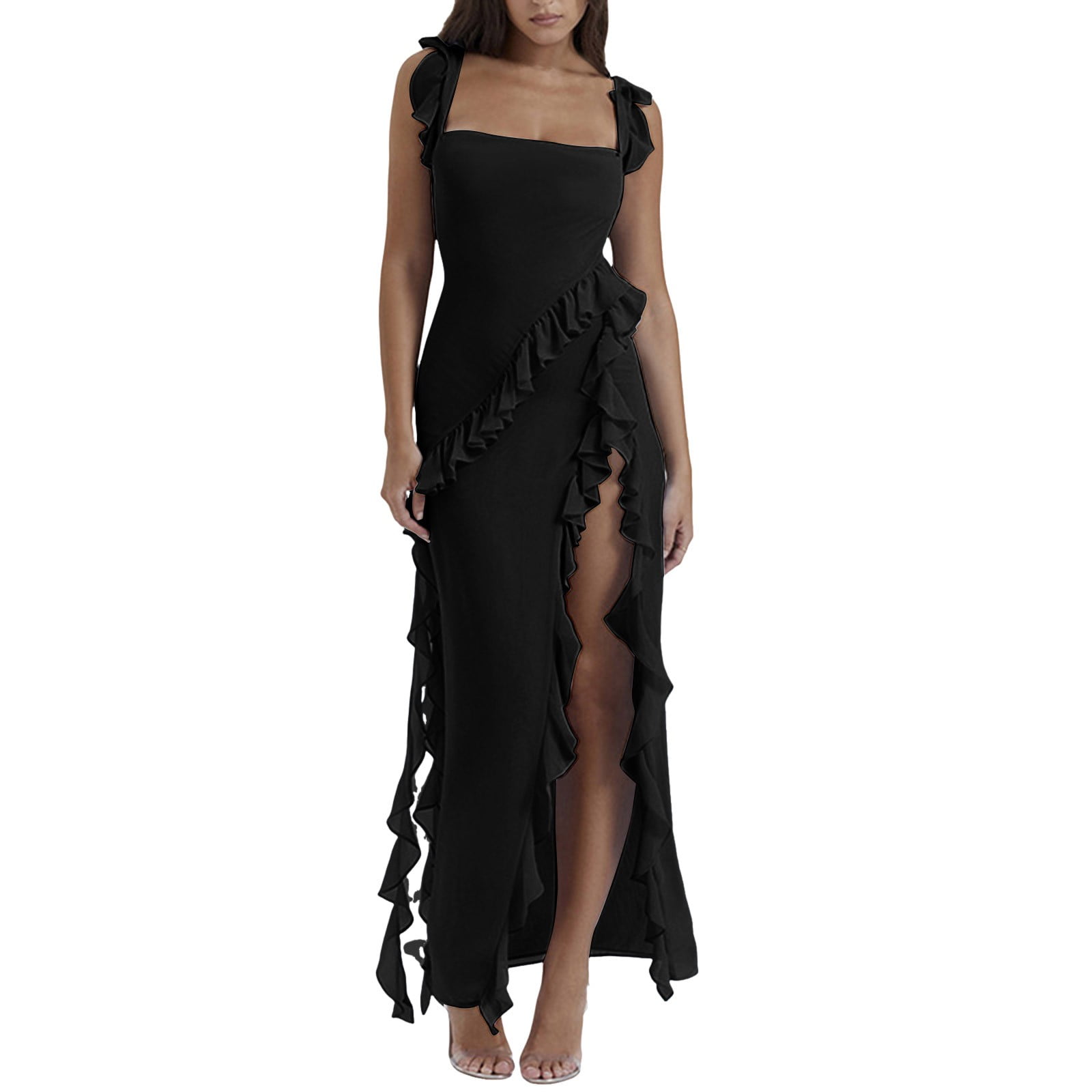 WNVMWI Formal Maxi Dresses for Women Sleeveless High Slit Streamer Sexy ...