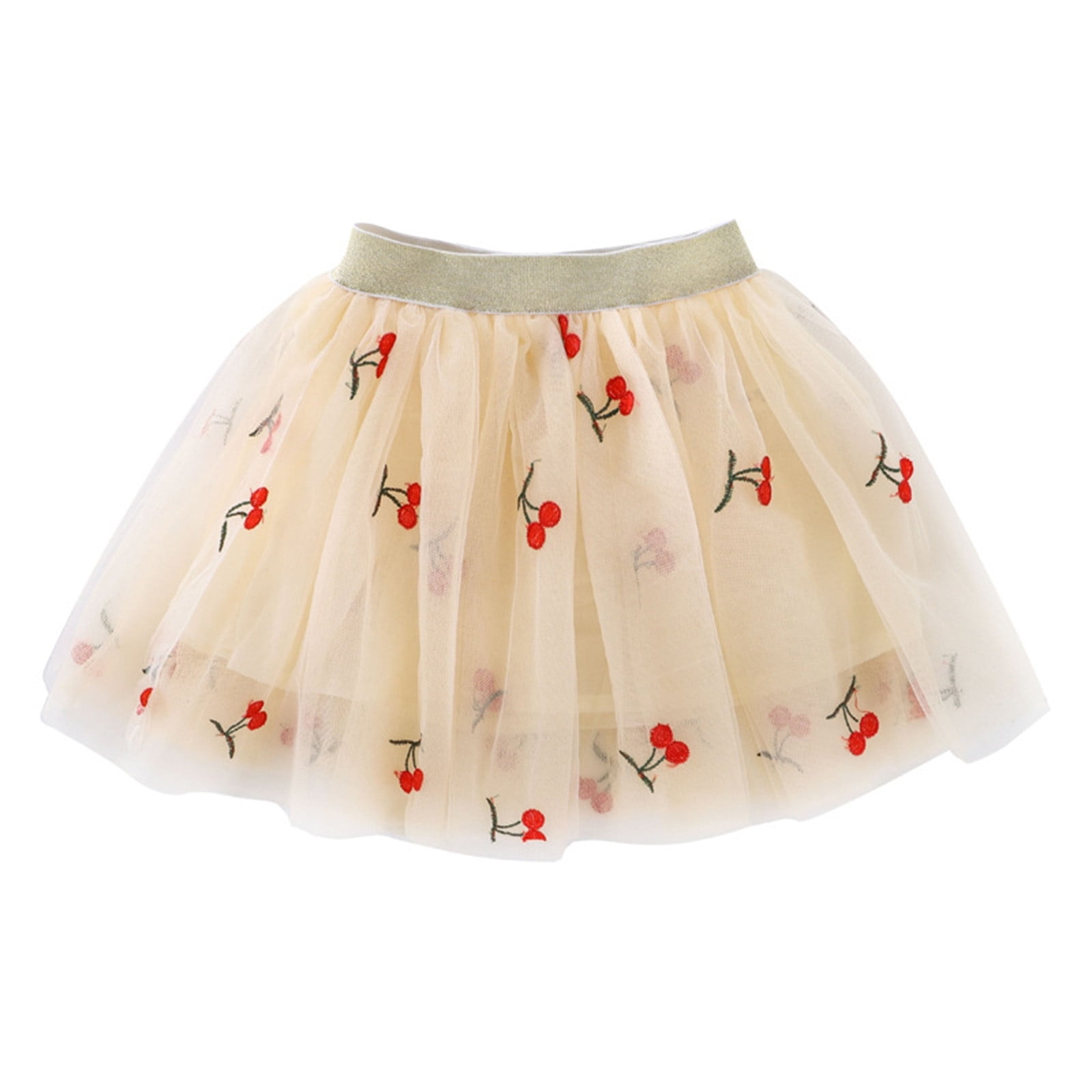 WNVMWI Girls' Fashion Yellow Embroidery Tulle Skirt with Heart Cherry ...