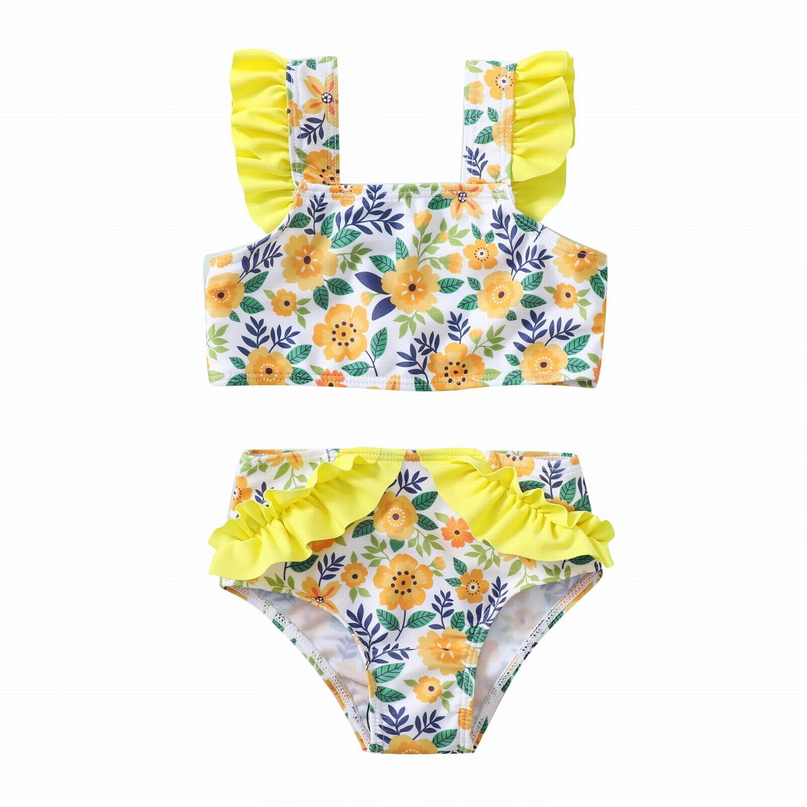 WNVMWI Girls Swim Yellow Children's Girls 2 Piece Swimsuit Floral Strap ...