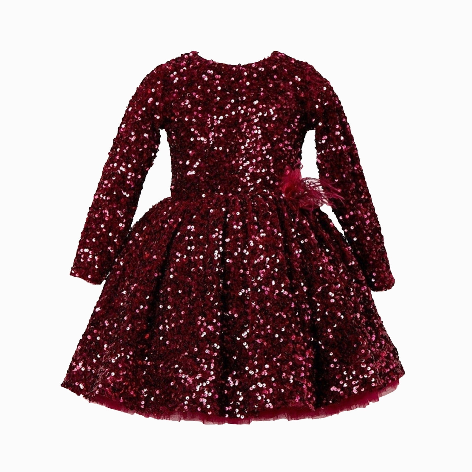 WNVMWI Kids Party Dresses for Girls Little Girl Dresses Long Sleeve Fashion Sequin Glitter Party ...