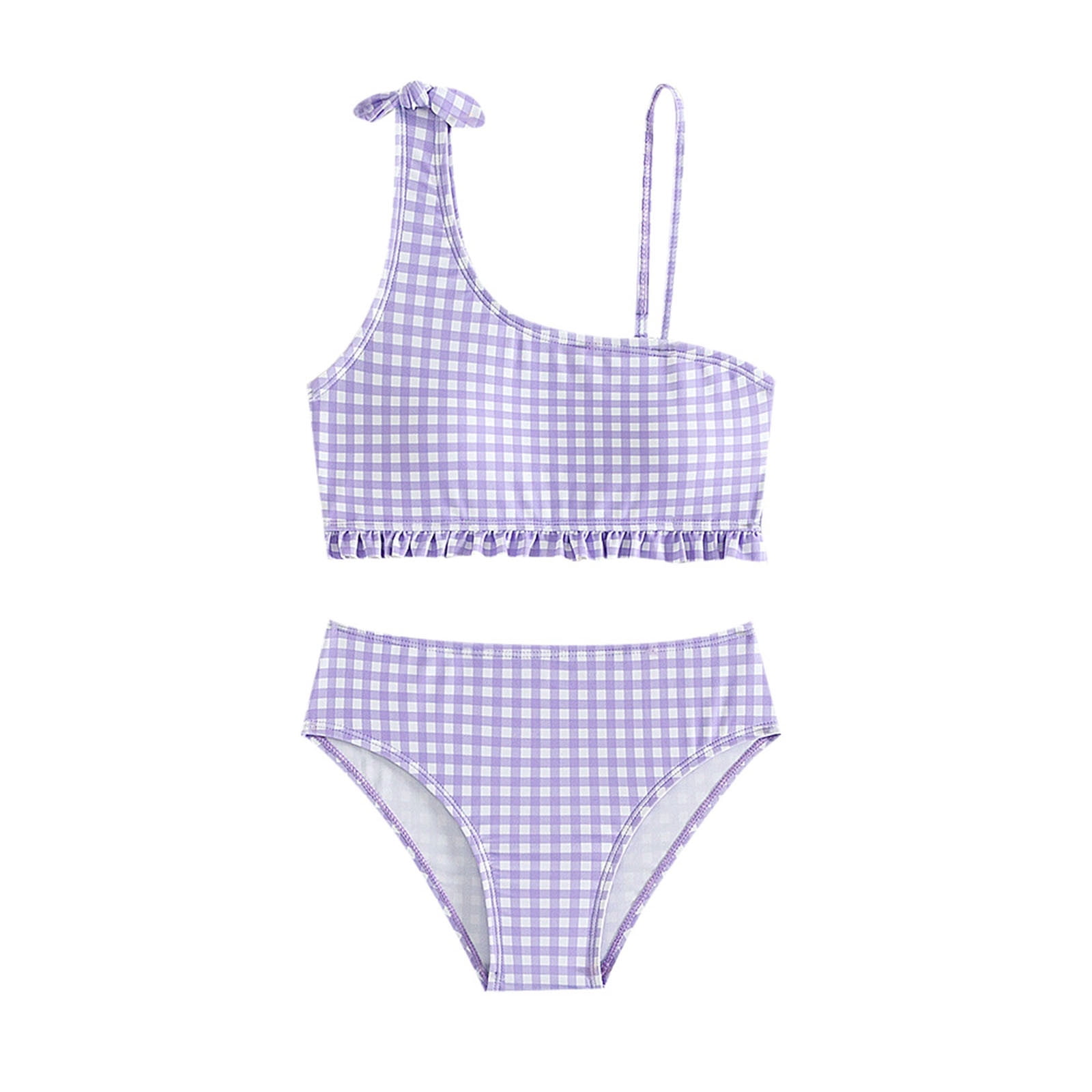 WNVMWI Kids Swimsuits Purple Bikini Sets for Girls Solid Color Plaid ...