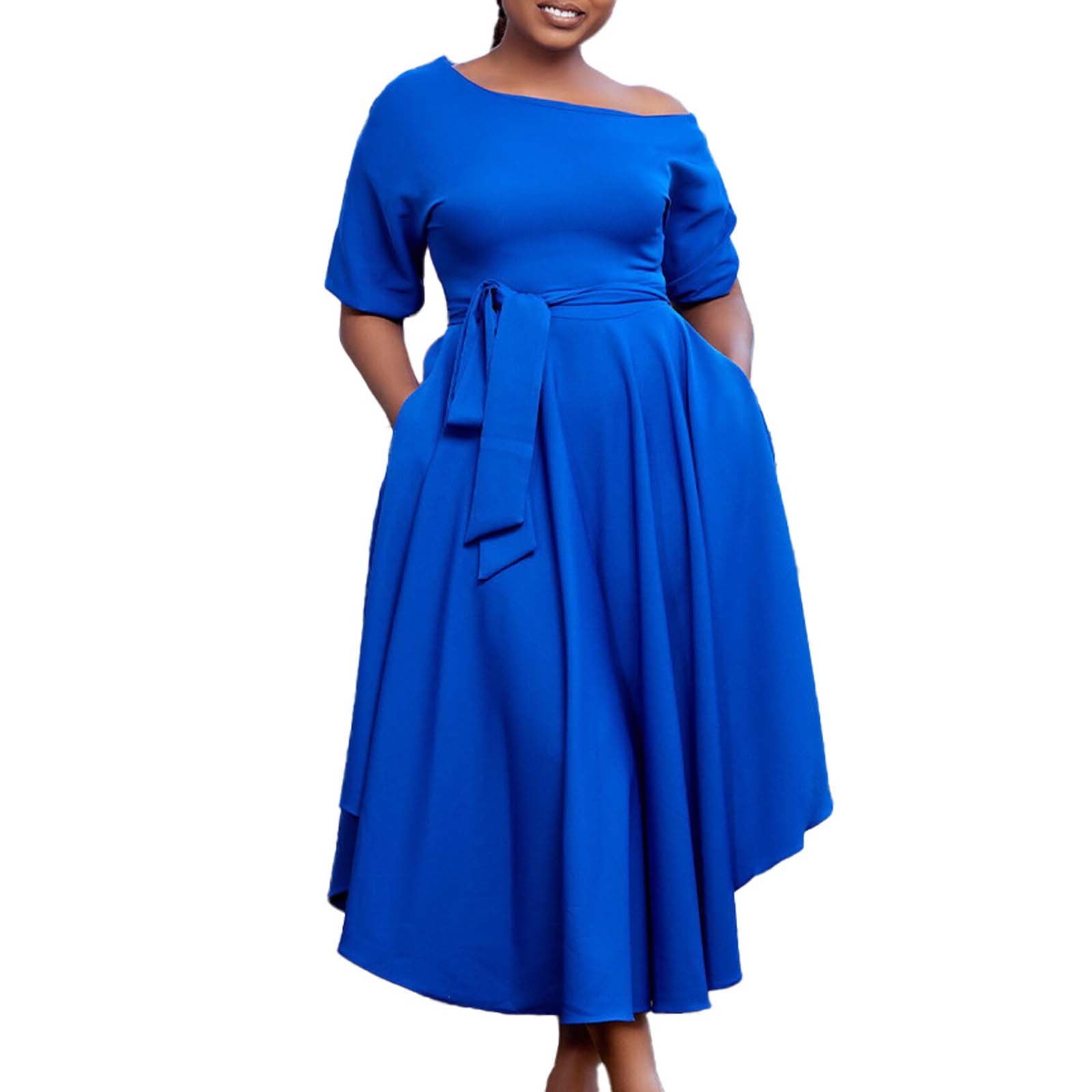 WNVMWI Plus Size Womens Dresses Clothing Summer Slanted Shoulder Maxi ...