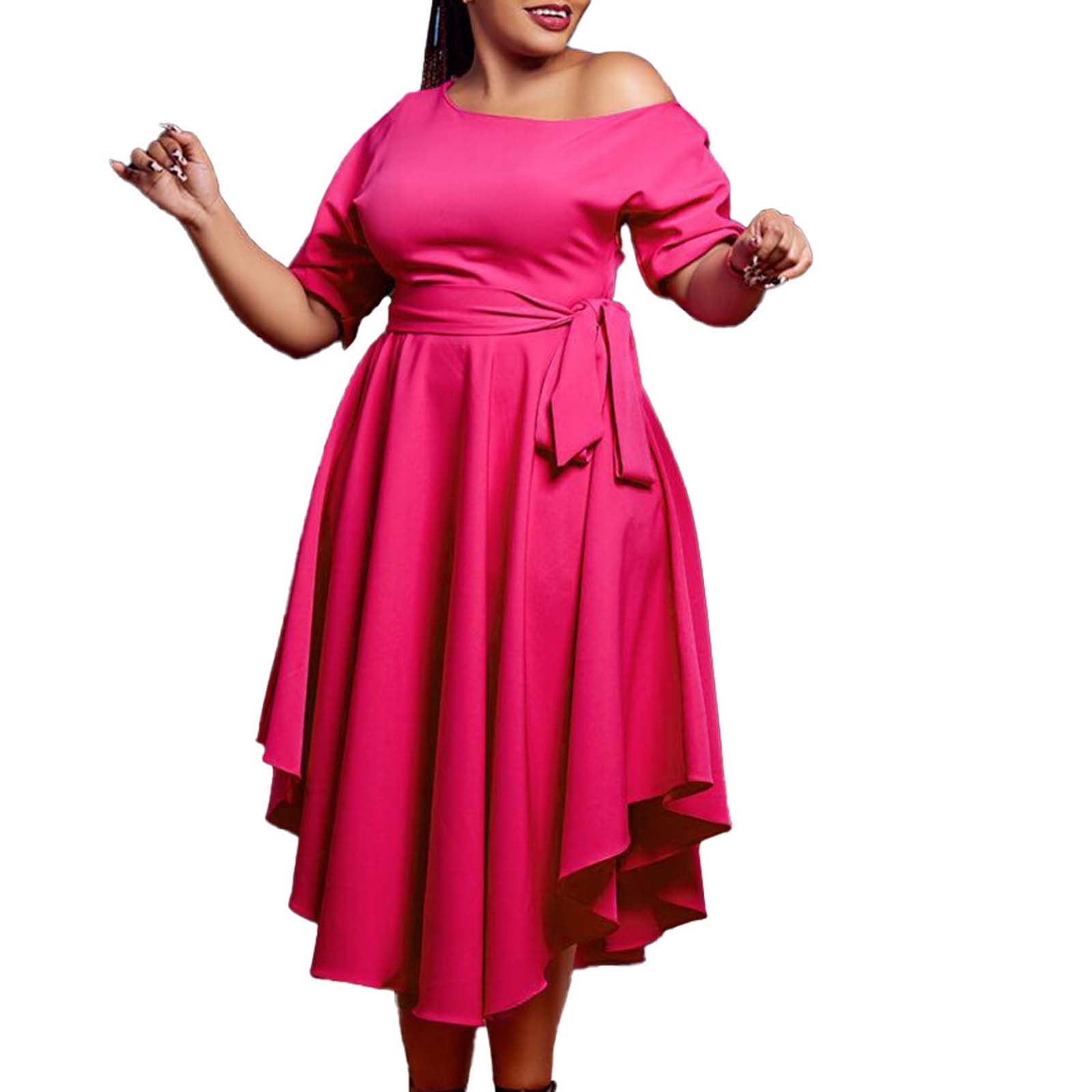 WNVMWI Plus Size Womens Dresses Clothing Summer Slanted Shoulder Maxi ...