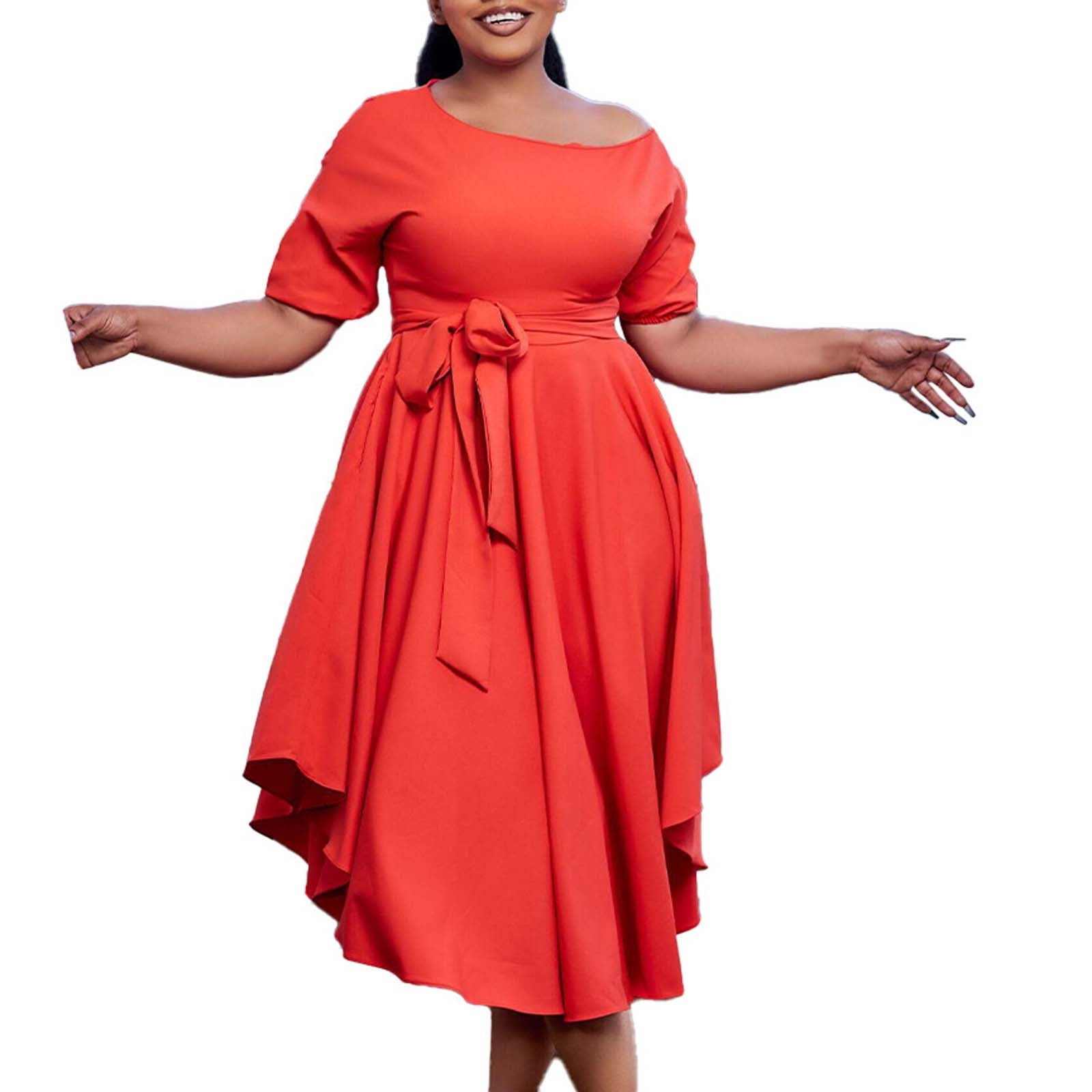 WNVMWI Plus Size Womens Dresses Clothing Summer Slanted Shoulder Maxi ...