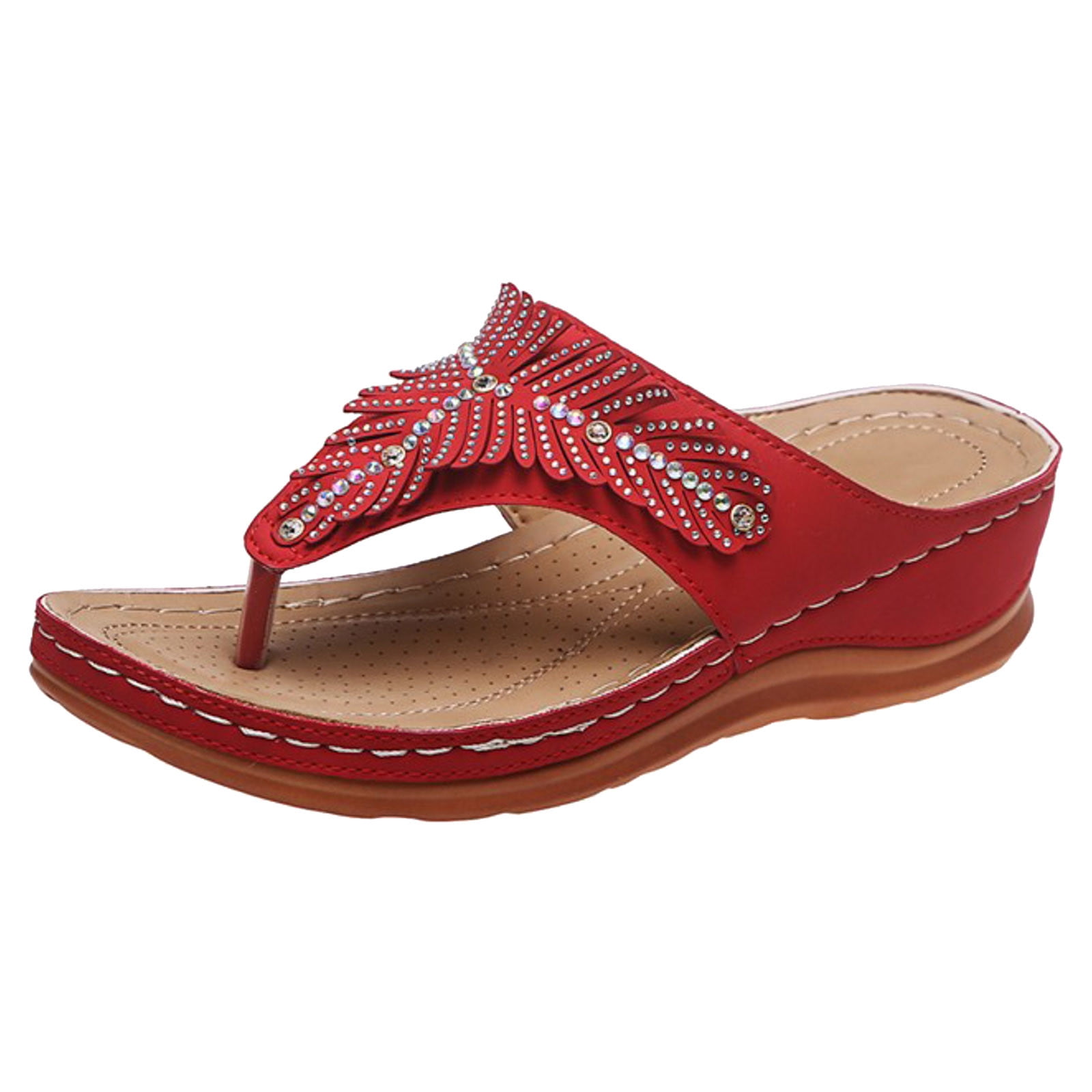 WNVMWI Sandals Women Flip Flops Women Boho Red Shoes Slippers Flip ...