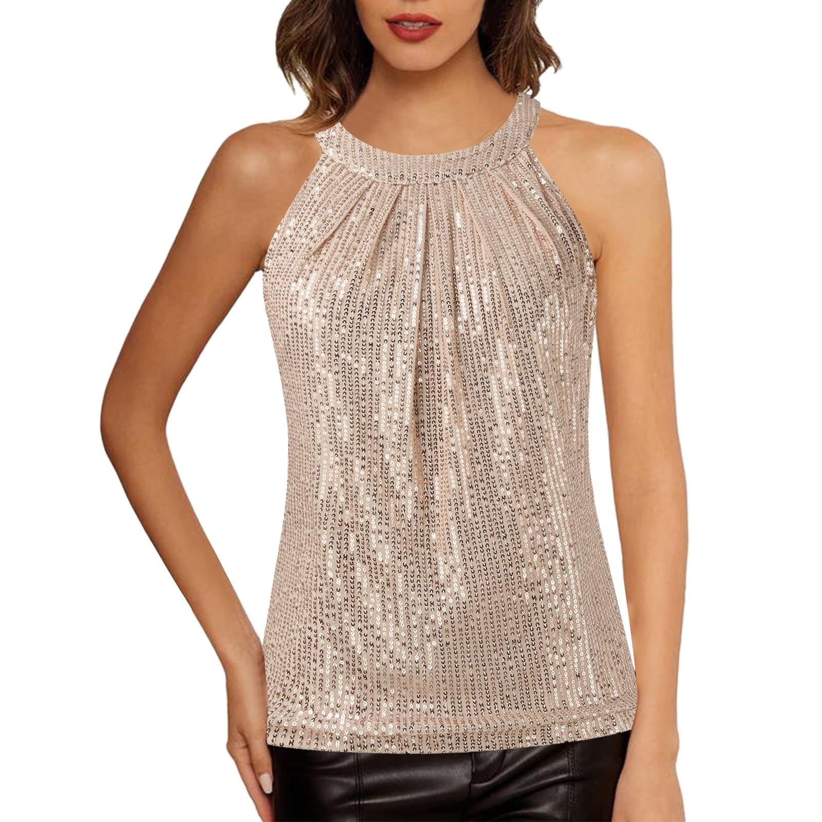 WNVMWI Sequin Halter Tops for Women Sleeveless Tank Camisole Tops Party ...