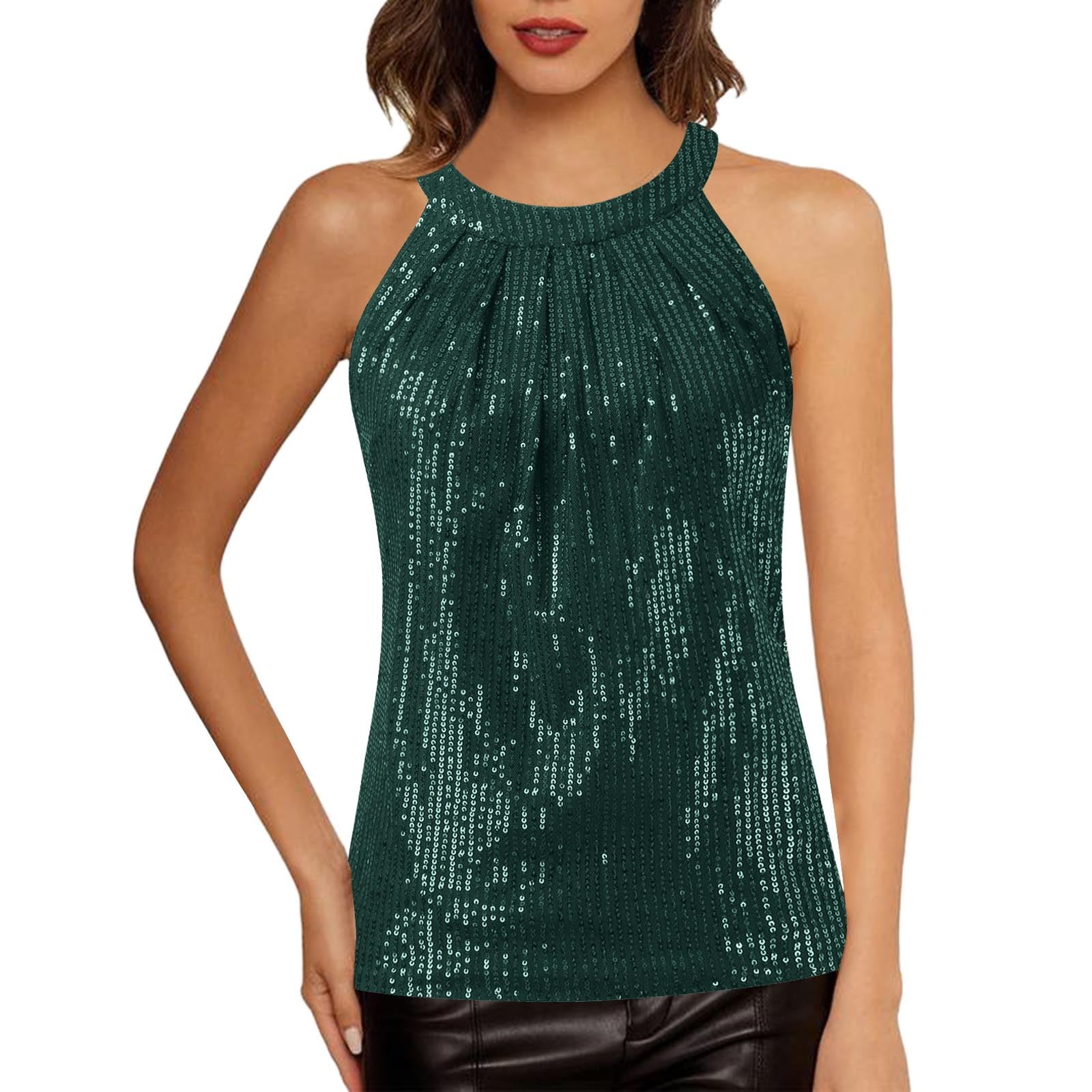 WNVMWI Sequin Halter Tops for Women Sleeveless Tank Camisole Tops Party ...